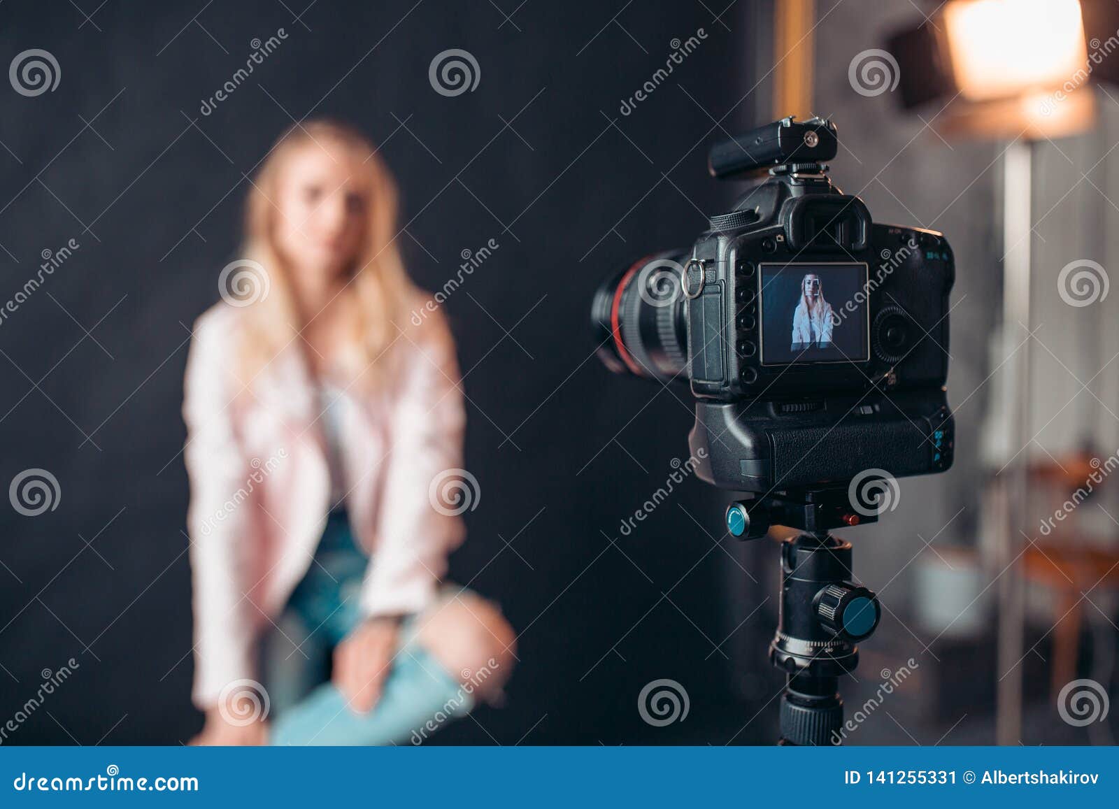 Camera Screen Focusing the Face of Attractive Model Stock Image - Image ...