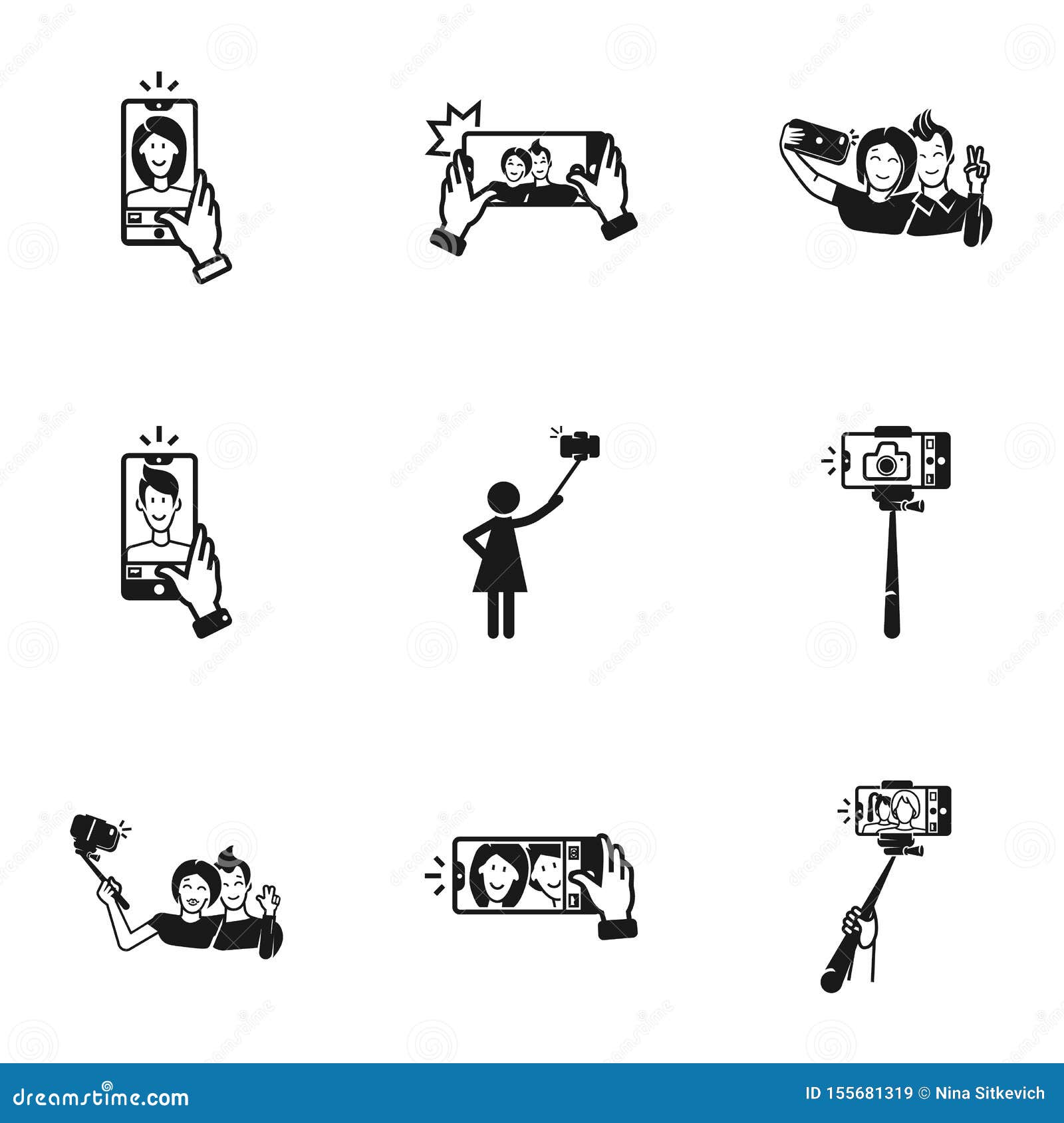 Camera Selfie Icon Set, Simple Style Stock Vector - Illustration of ...