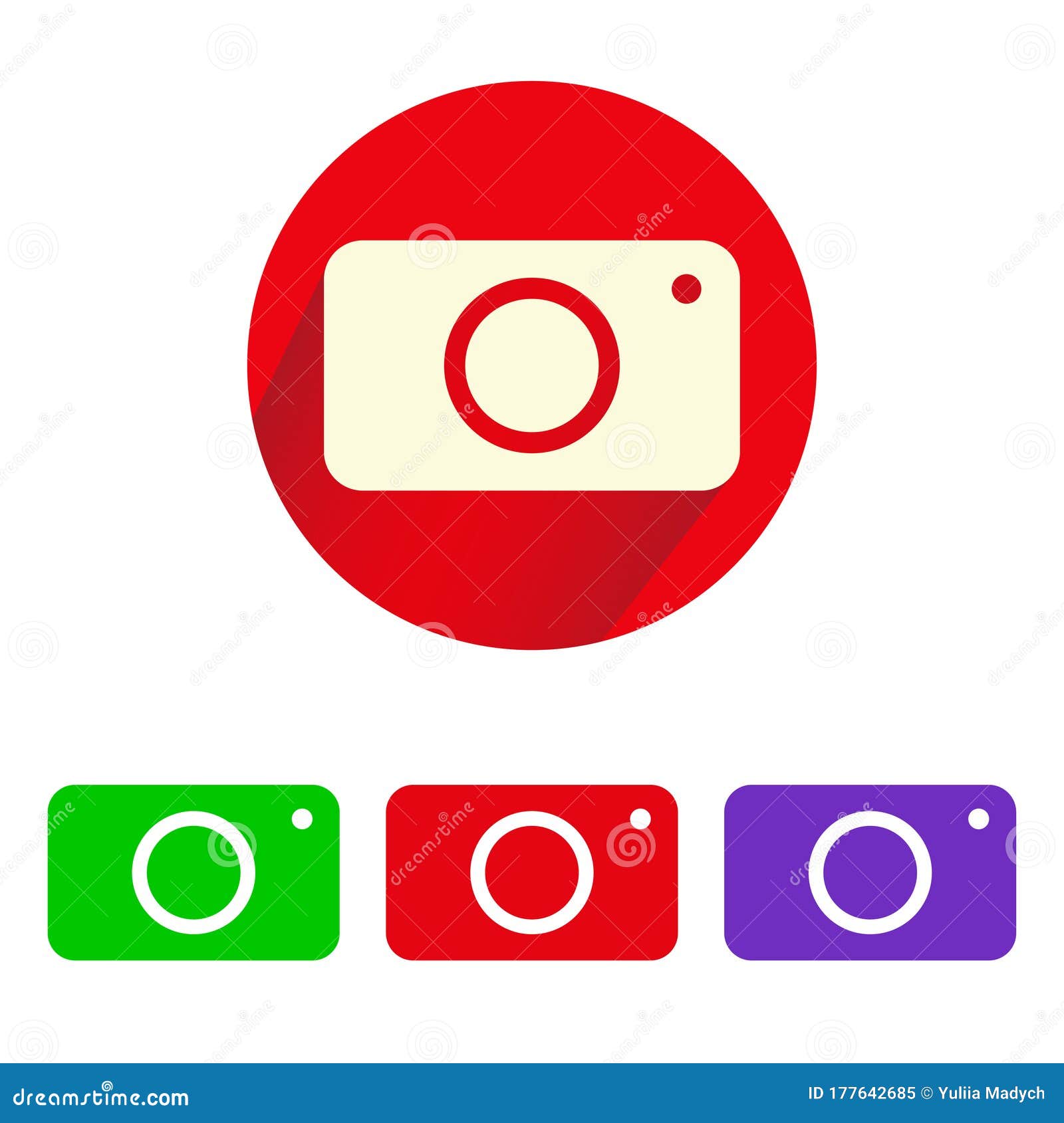 Camera Icons Set of Different Colors, Camera with Shadow. Illustration ...