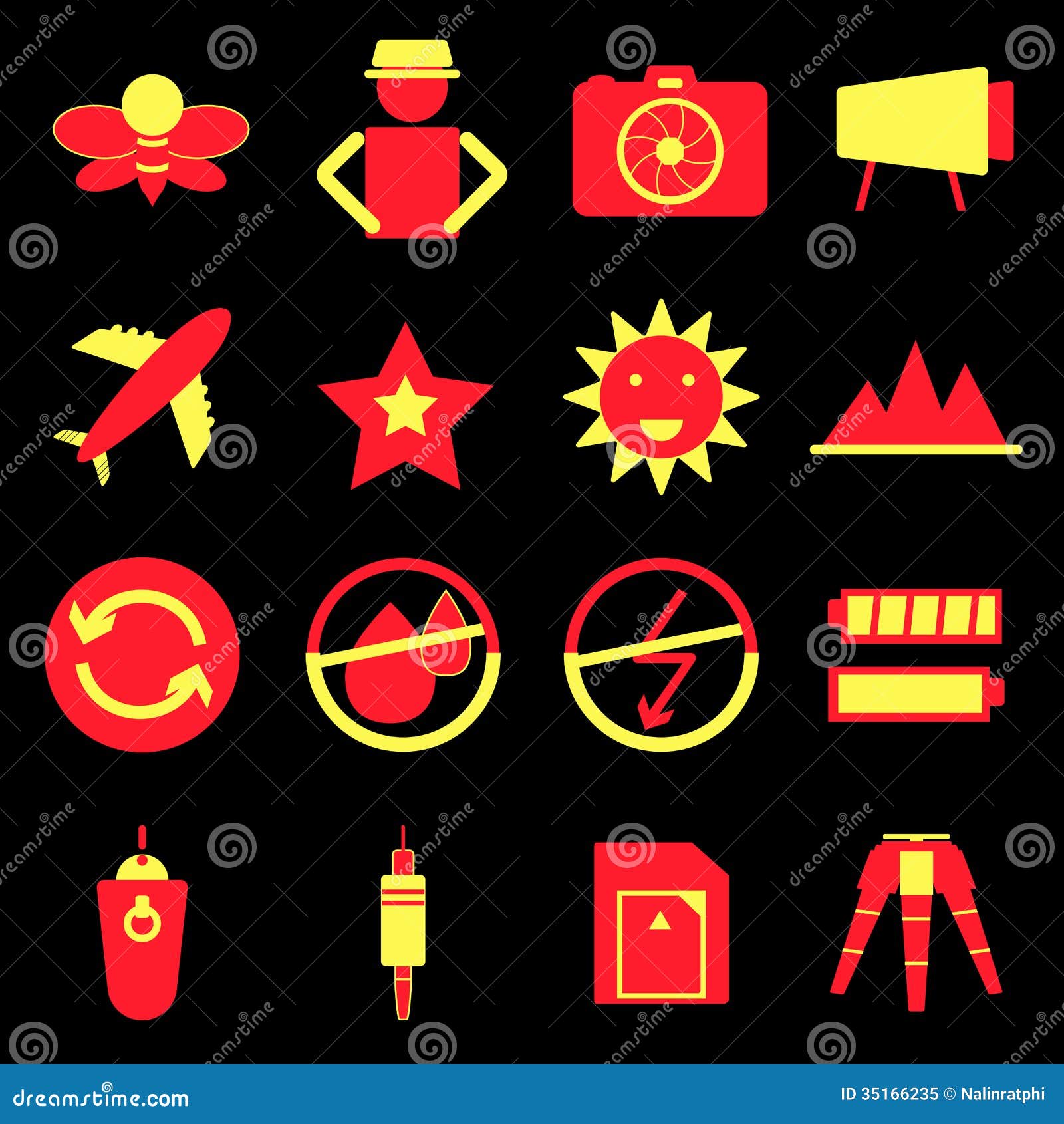Camera Shooting Color Icons on Black Background Stock Vector ...