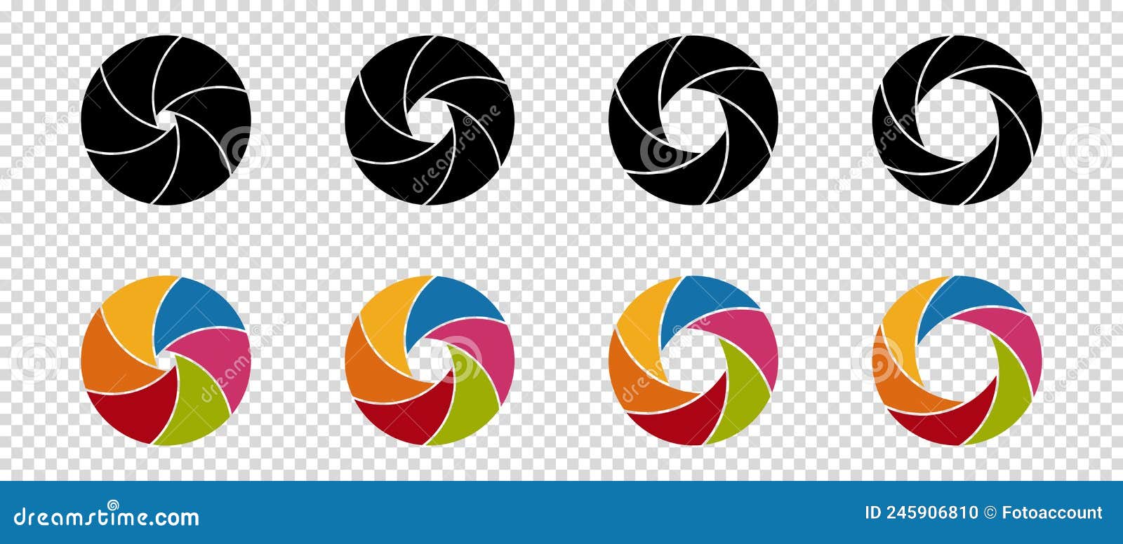 Camera Shutter Apertures - Black And Colorful Vector Illustrations Set ...