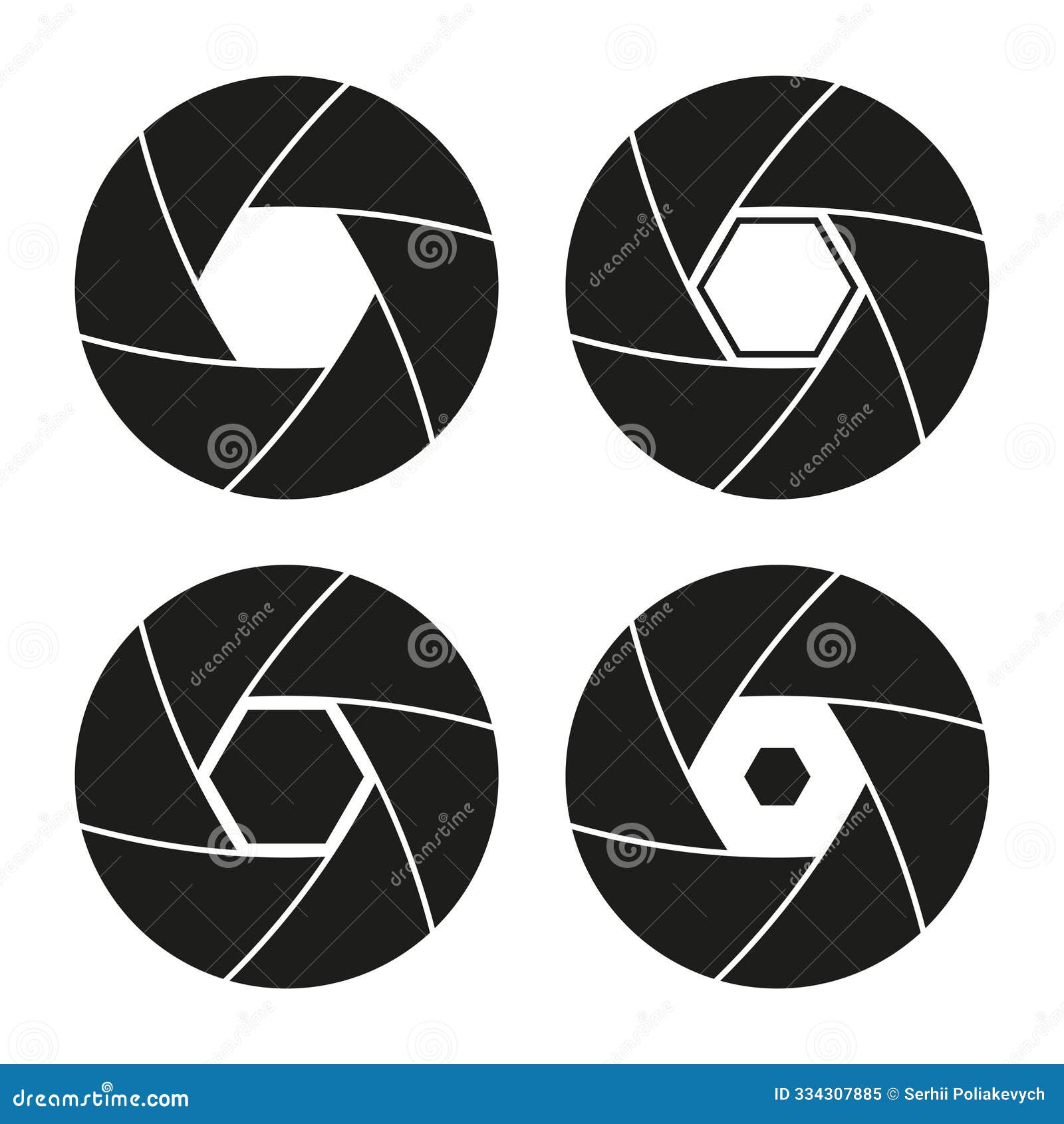 Camera Shutter Icon. Aperture Symbol Set. Black Circular Shapes. Vector ...