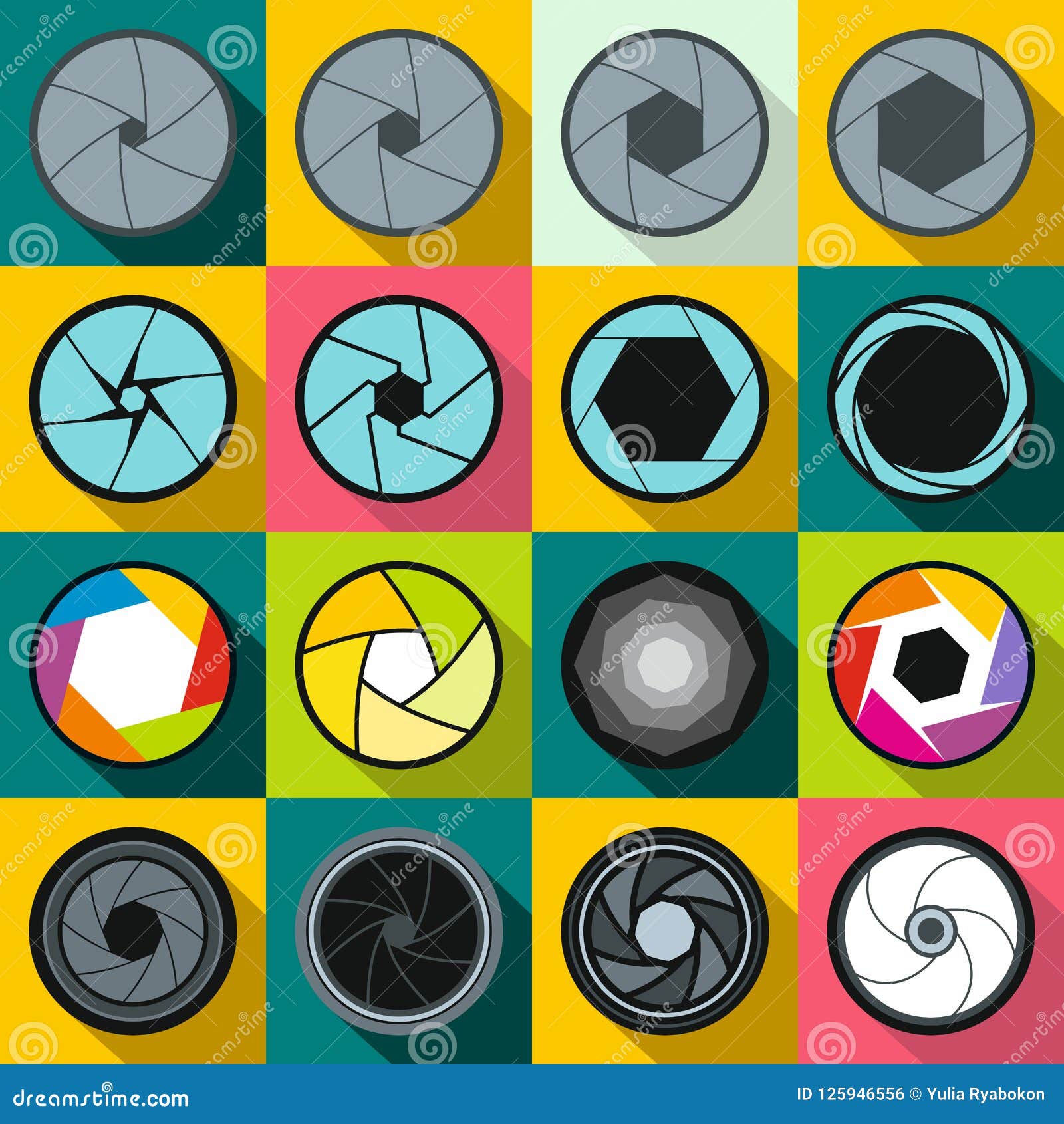 Camera Shutter Icons Set, Flat Style Stock Illustration - Illustration ...