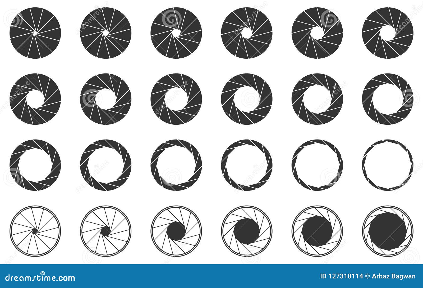 Camera shutter icons set stock vector. Illustration of black - 127310114