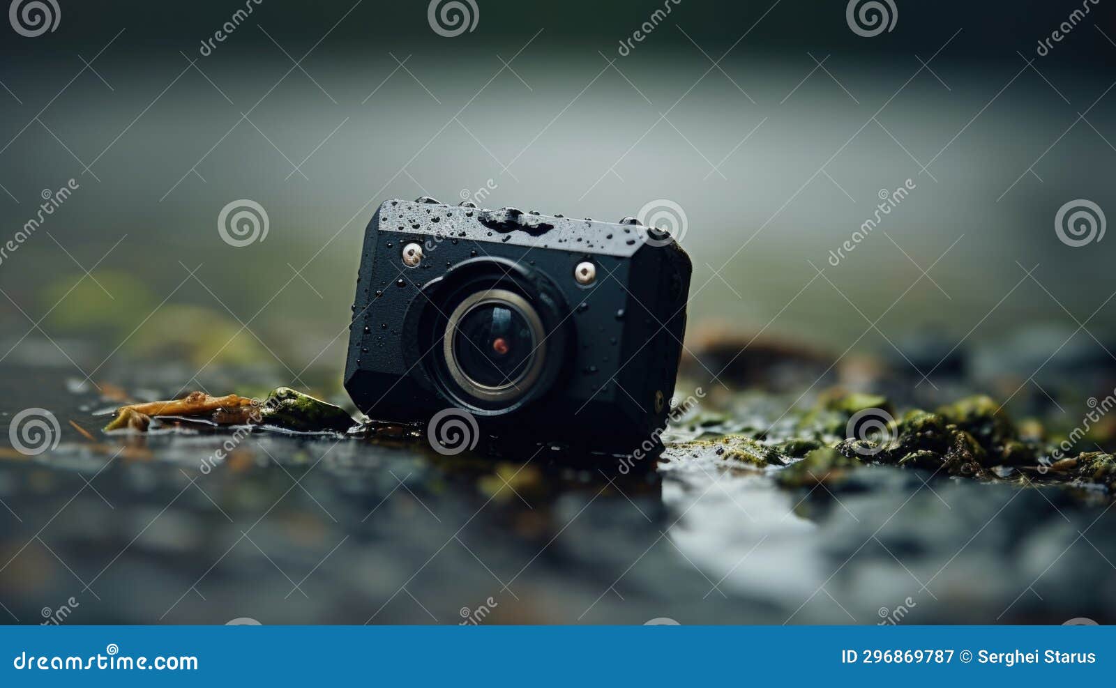 A Camera Sitting on the Ground in a Wet Area, AI Stock Image - Image of ...