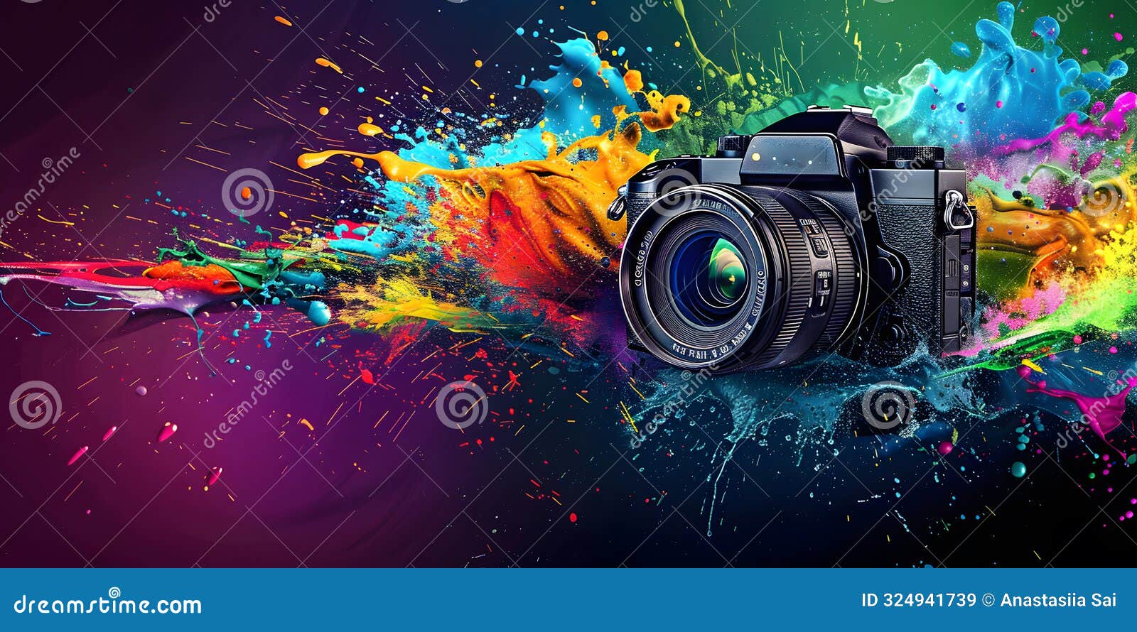 A Camera with a Splash of Different Colors Stock Image - Image of green ...