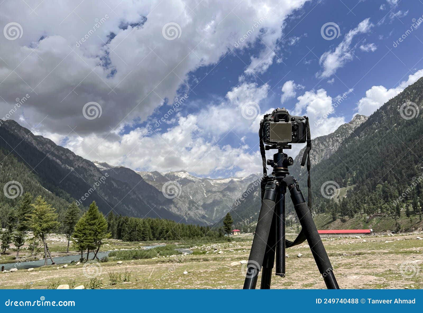 Camera Standing on Tripod for Perfect Landscape Photography Stock Photo ...