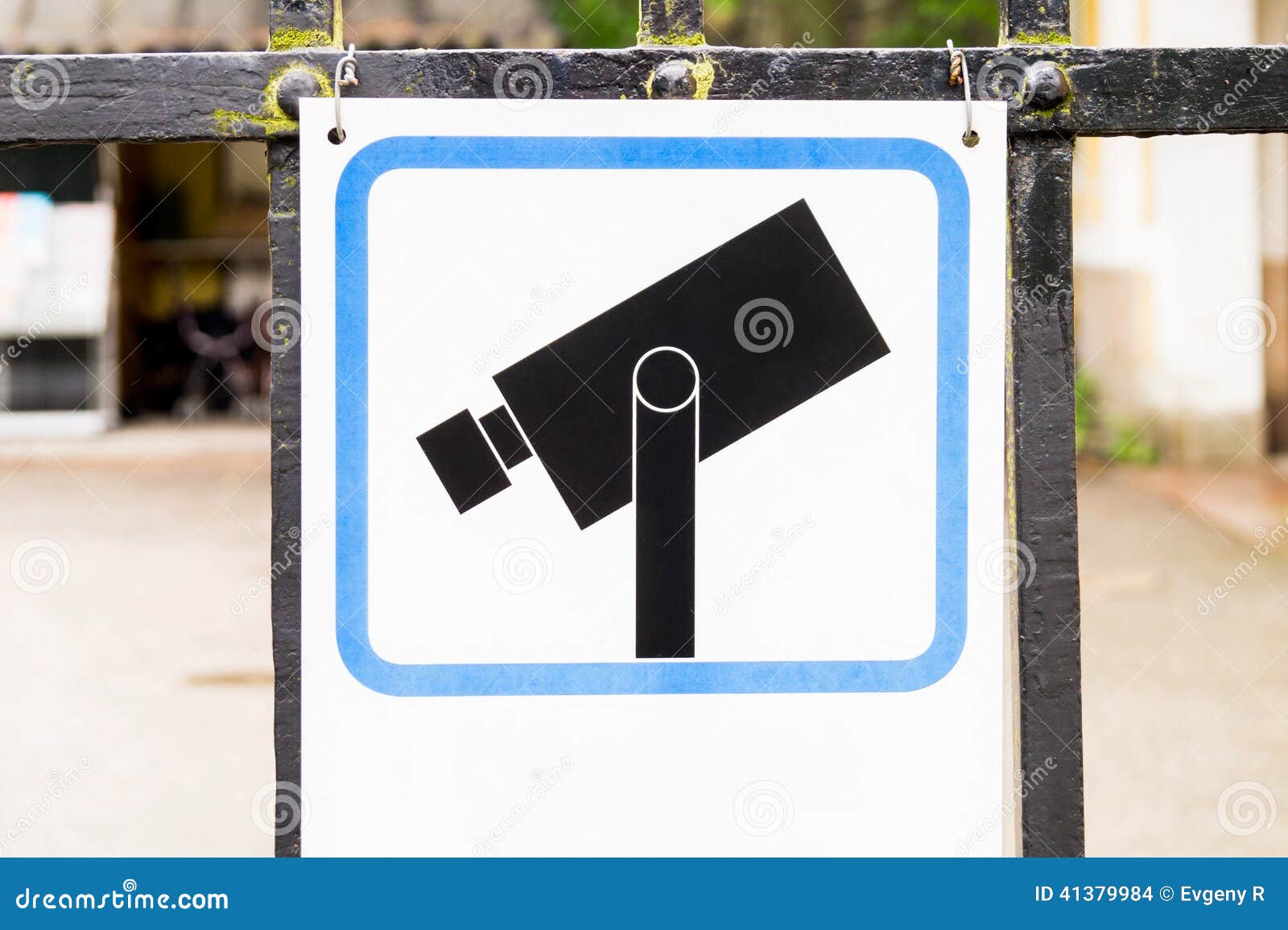 Camera Surveillance Sign Hanging on a Gate Stock Photo - Image of ...
