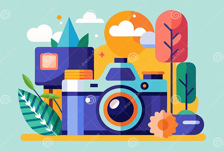 A Camera with a Tree in the Background Stock Vector - Illustration of ...