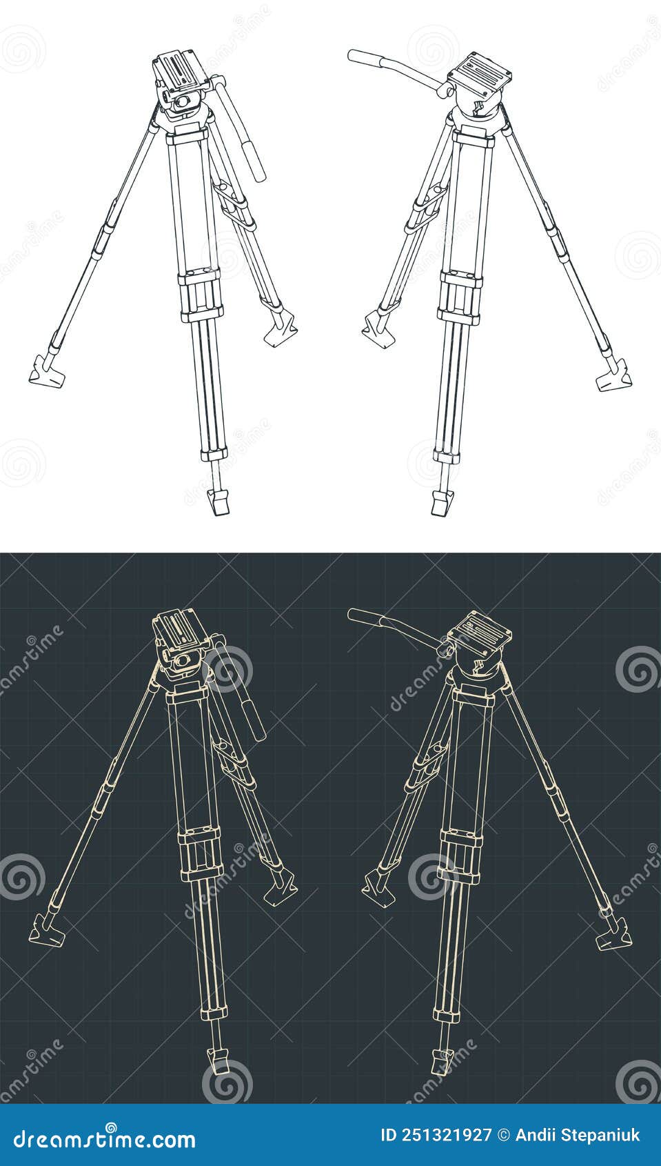 Camera Tripod Isometric Blueprints Stock Vector - Illustration of film ...