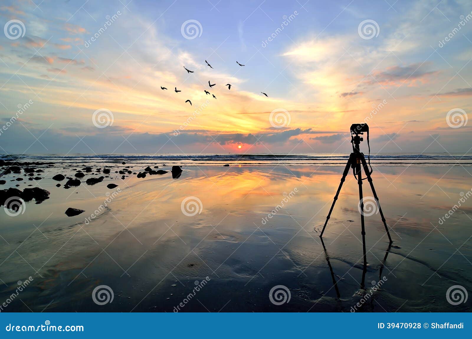 Camera with Tripod Over Sun Rising Stock Photo - Image of smoke, nature ...
