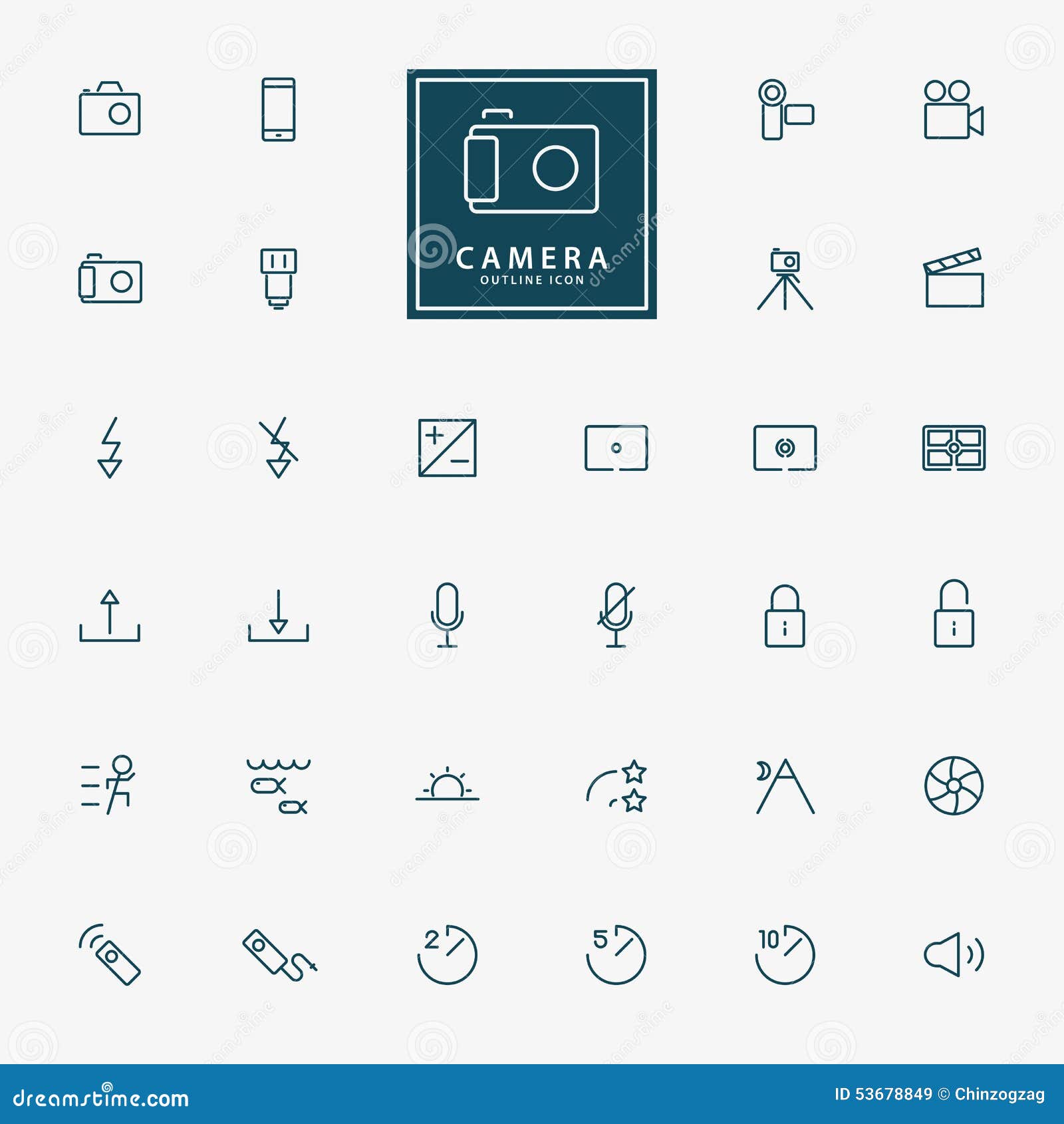 32 Camera and Video Minimal Outline Icons Stock Vector - Illustration ...