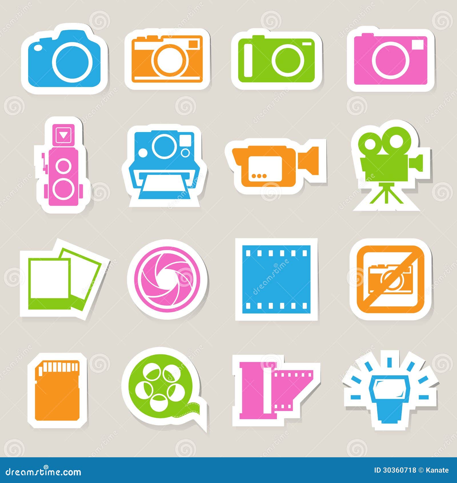 Camera and Video Sticker Icons Set Stock Vector - Illustration of sign ...