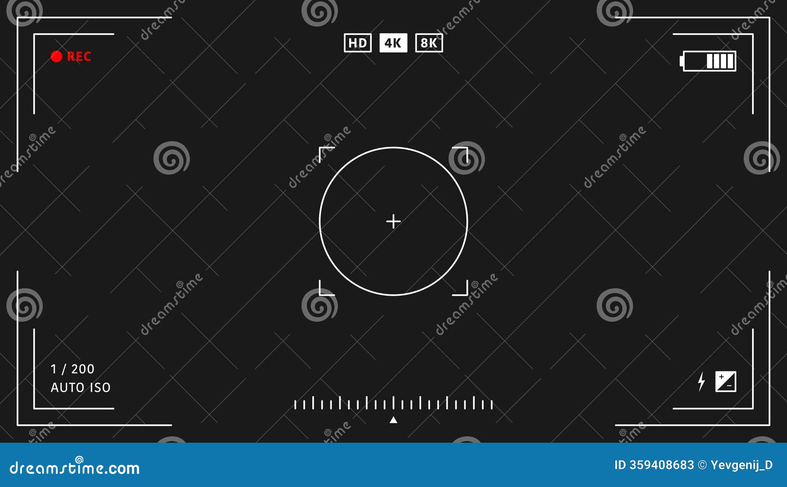 Camera Viewfinder Rec Background Vector. Screen Video On A Black ...