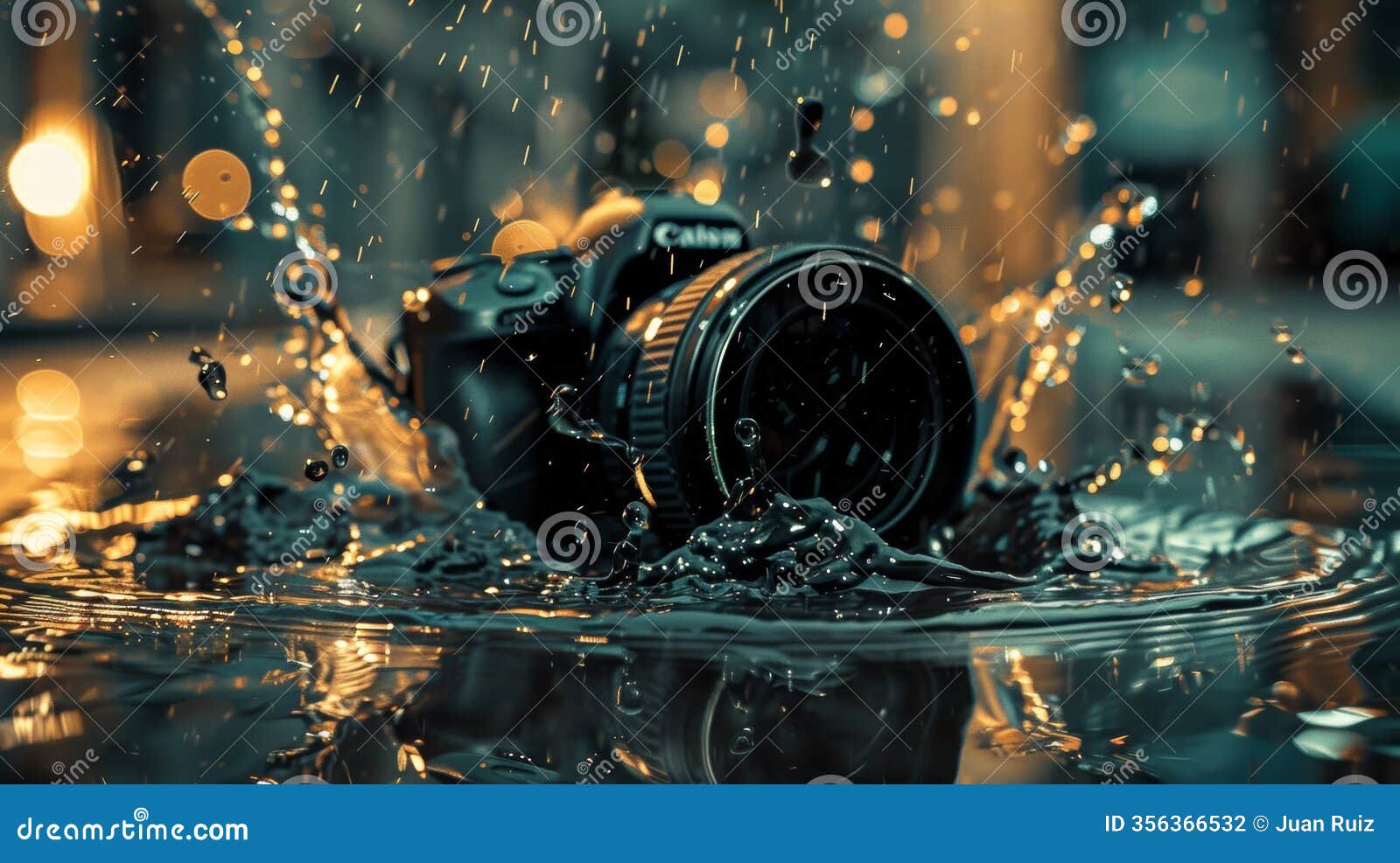 Camera in Water Splash with Dramatic Lighting Stock Photo - Image of ...