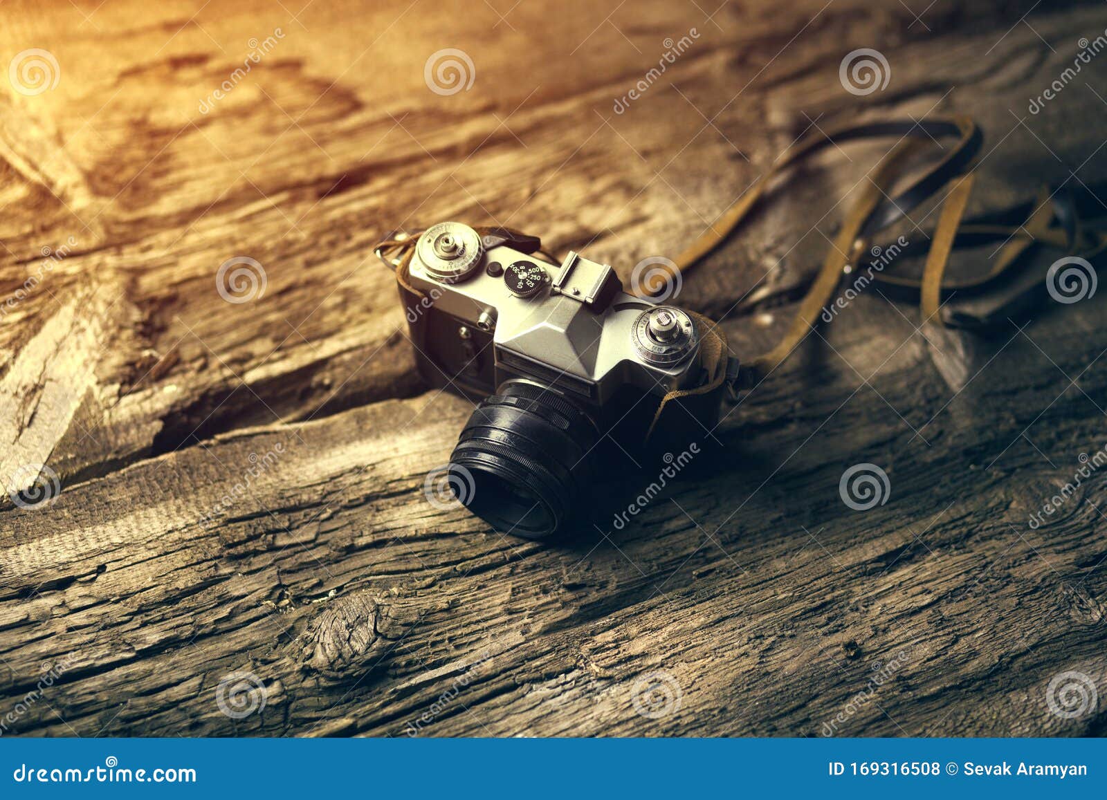 Camera on Wood Table Background Stock Photo - Image of table, wooden ...