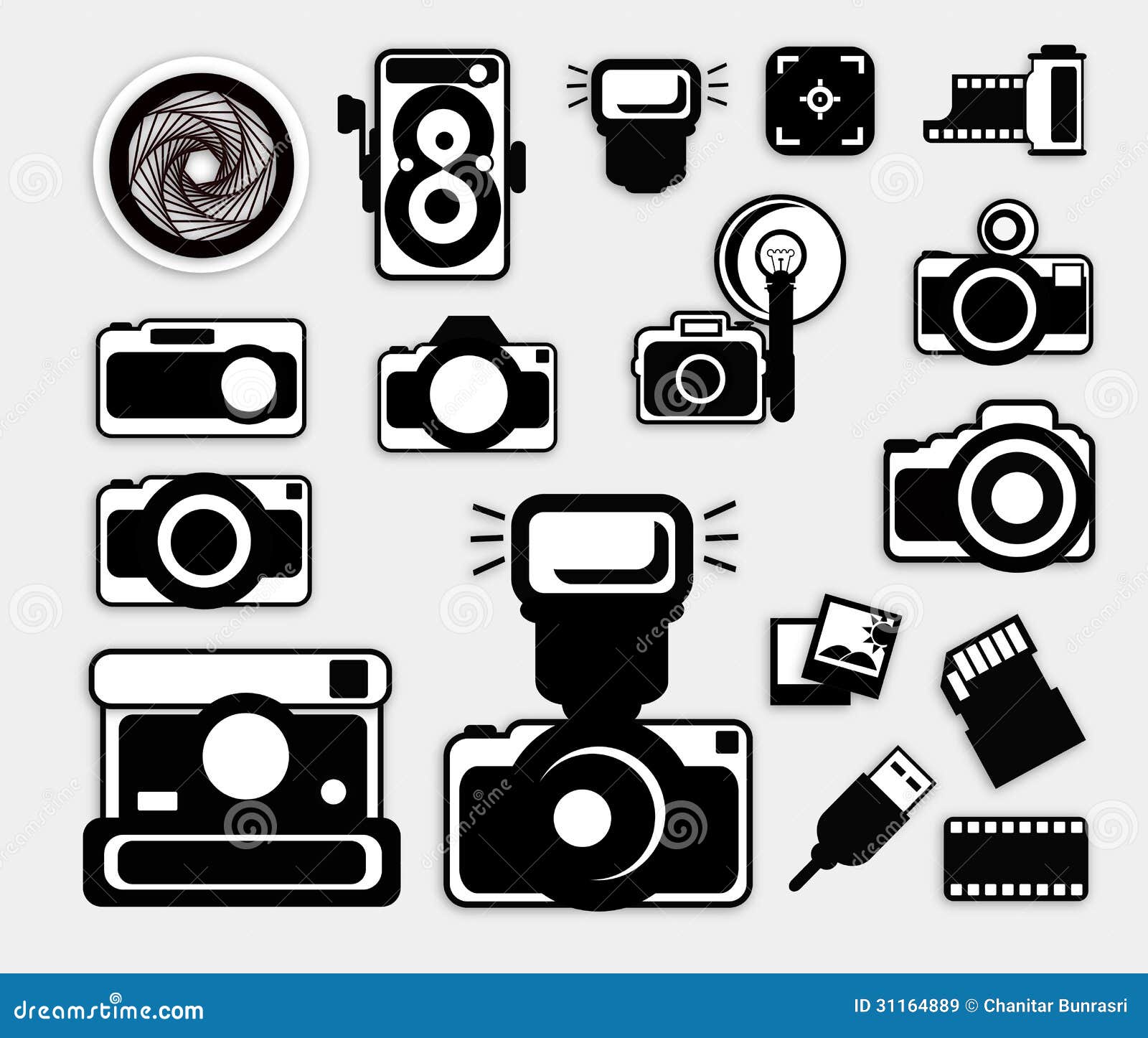 Camera zwarte pictogrammen vector illustratie. Illustration of camera ...