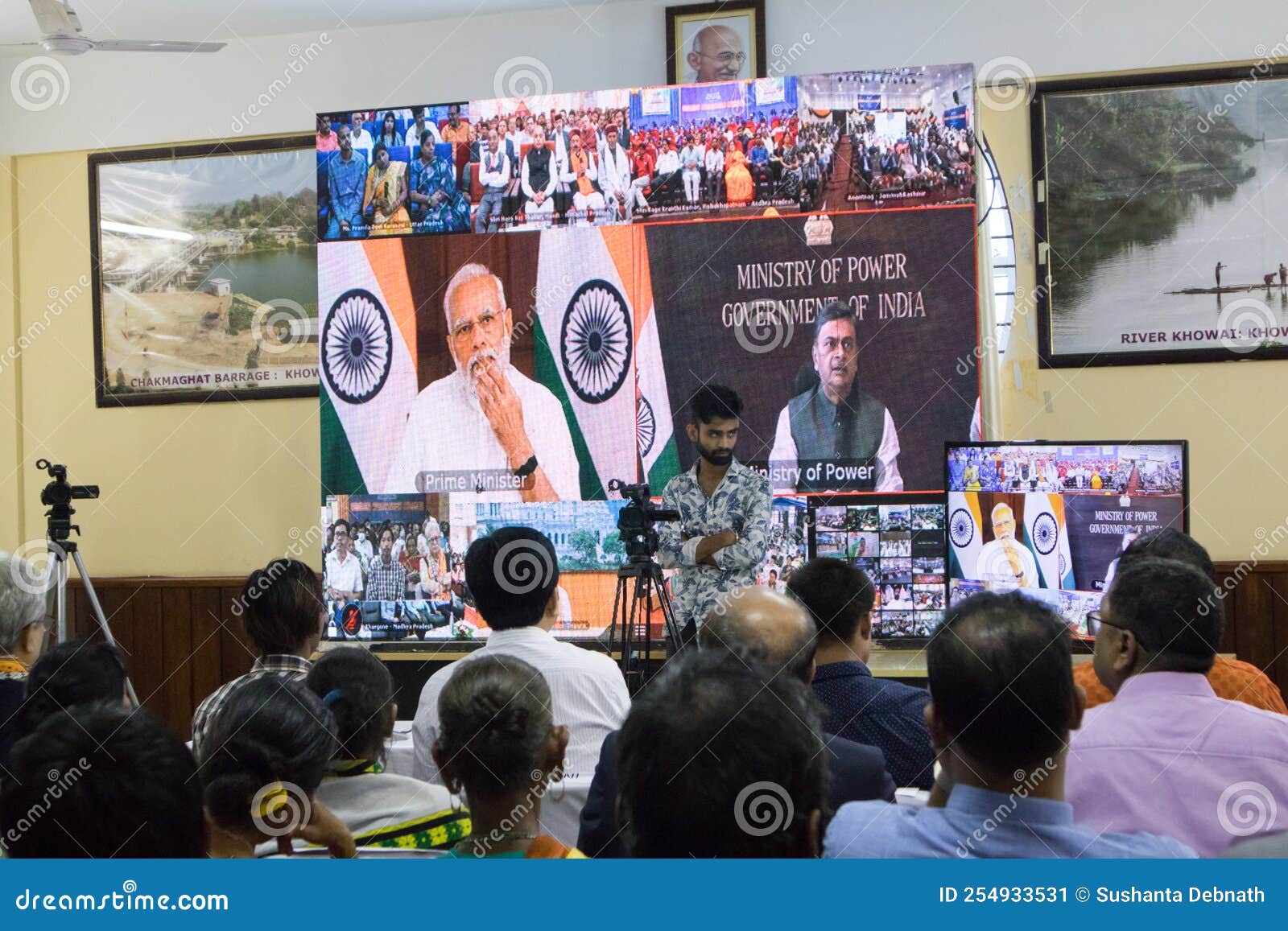 Cameraman in-front of a LED Screen during the Live Interaction of PM of ...