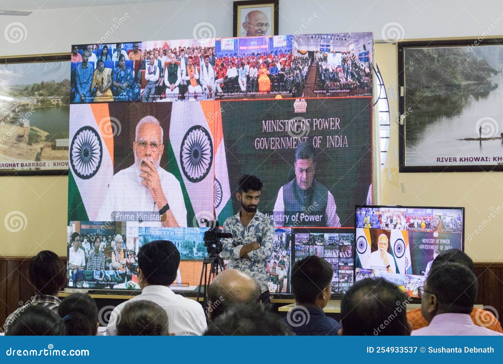 Cameraman in-front of a LED Screen during the Live Interaction of PM of ...