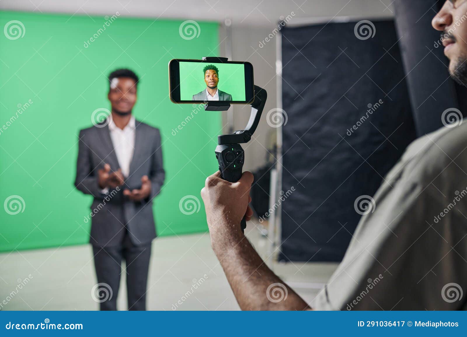 Presenter Speaking on Camera during Shooting Stock Image - Image of ...