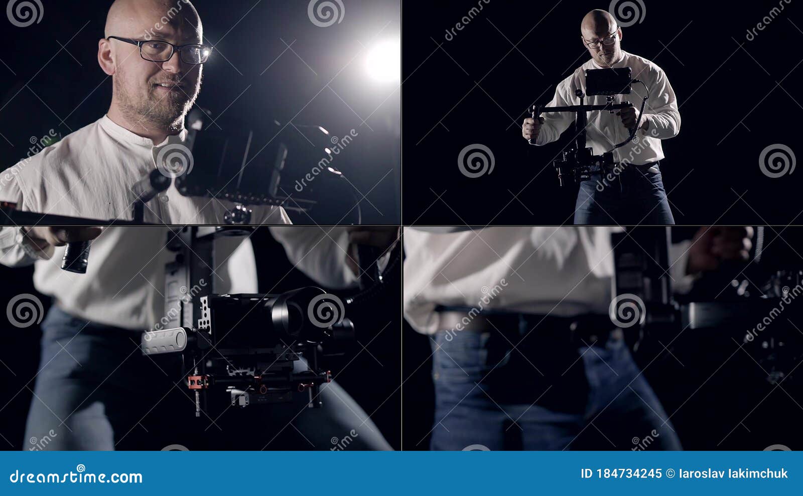 Cameraman is Testing Modern Steadicam in Studio, Professional Equipment ...