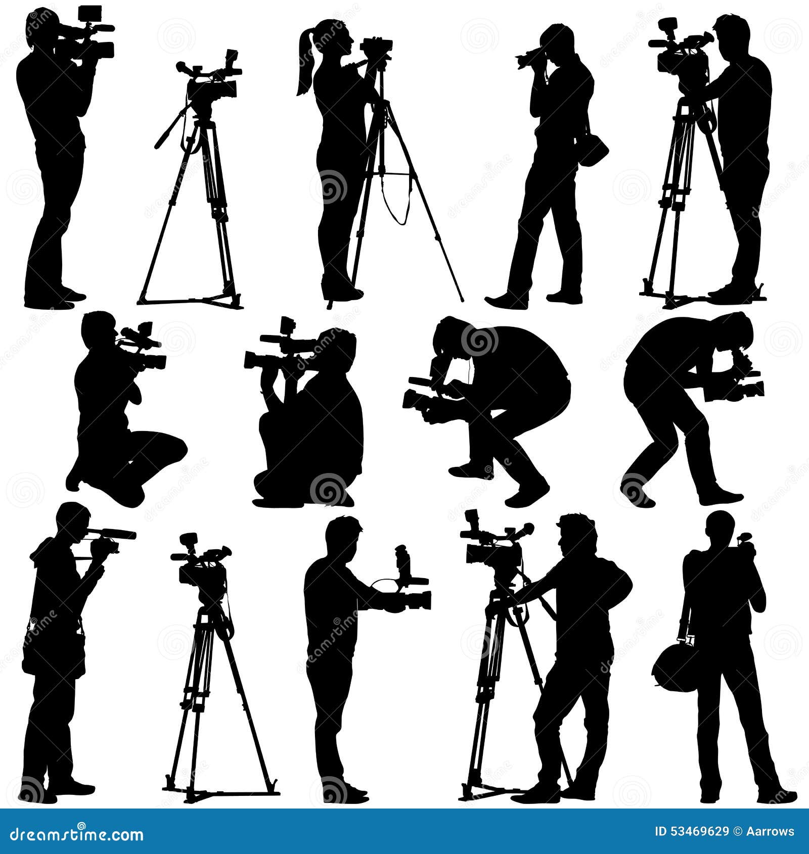 Cameraman With Video Camera. Silhouettes On White Cartoon Vector ...