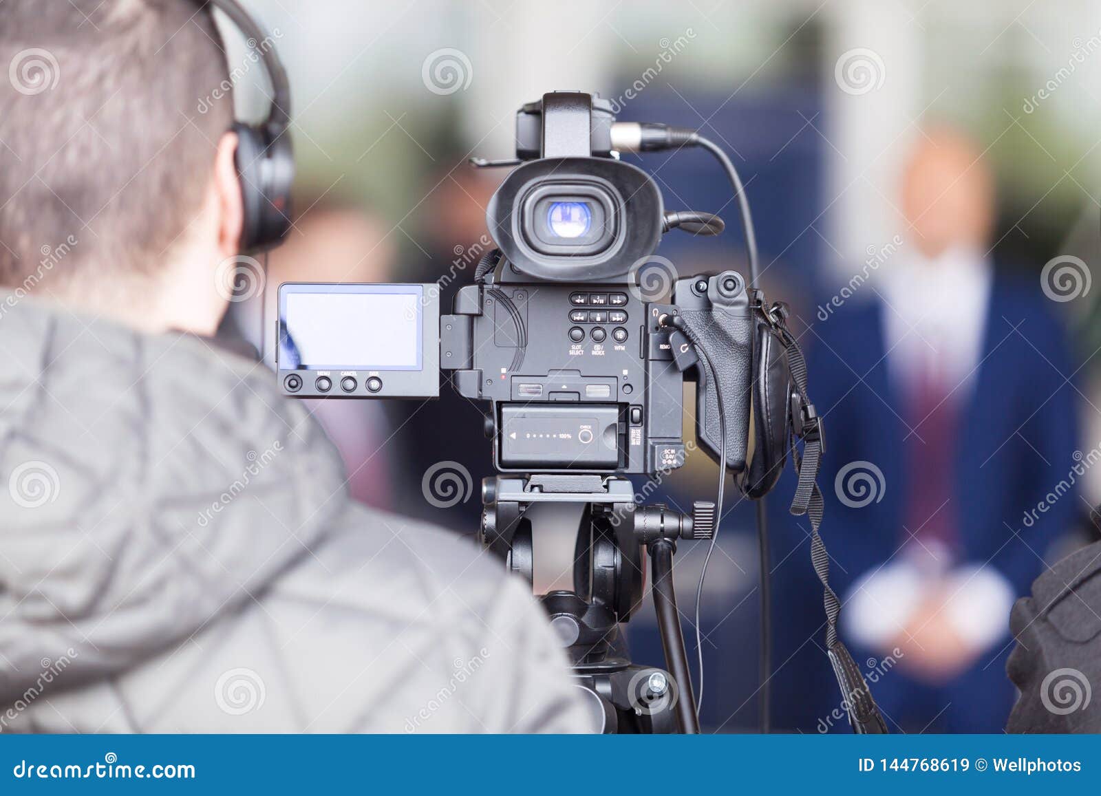 Video Camera Operator Working at Press Conference Stock Image - Image ...
