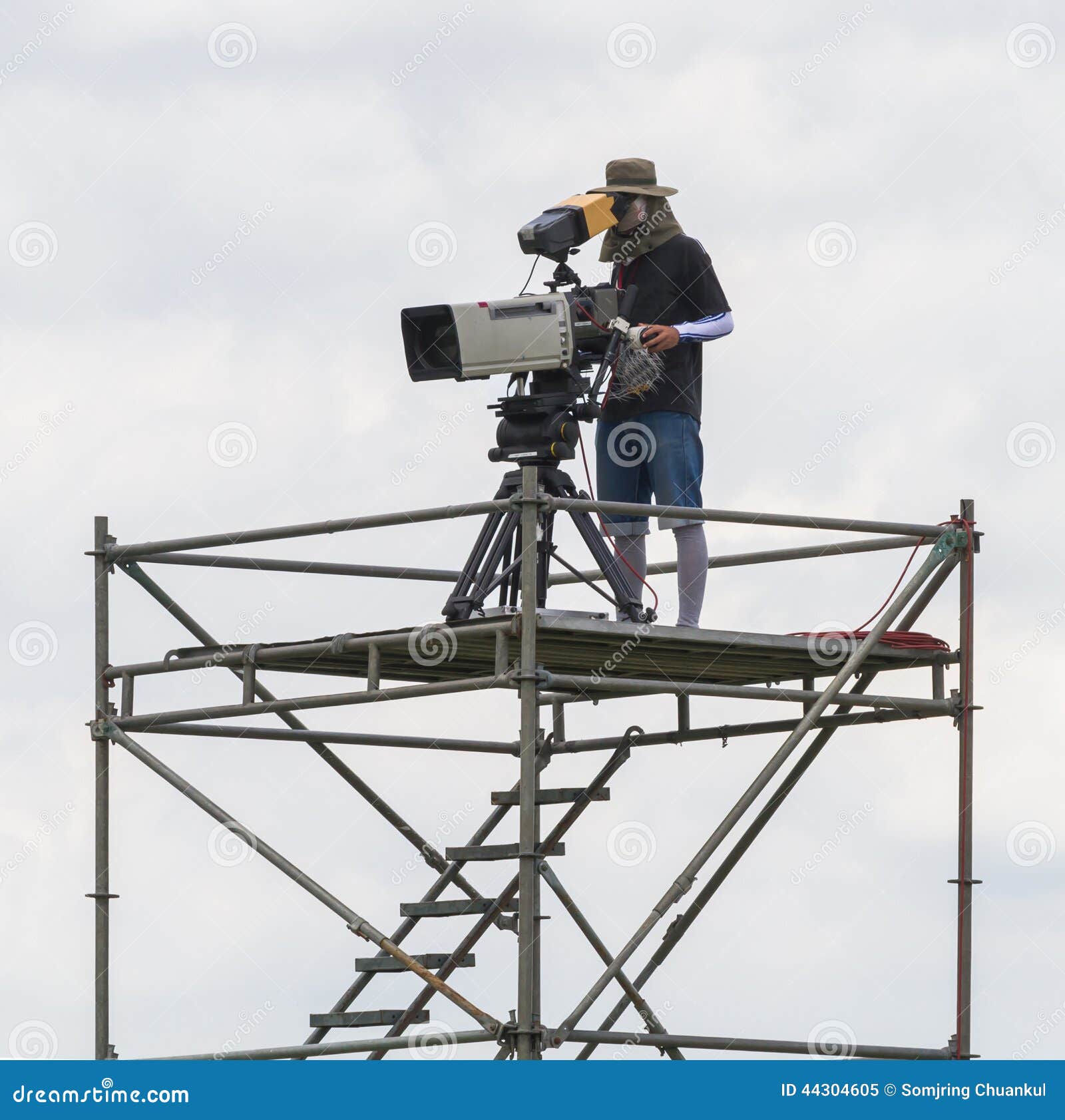 Cameraman Working on Steel Scaffolding. Stock Image - Image of summer ...