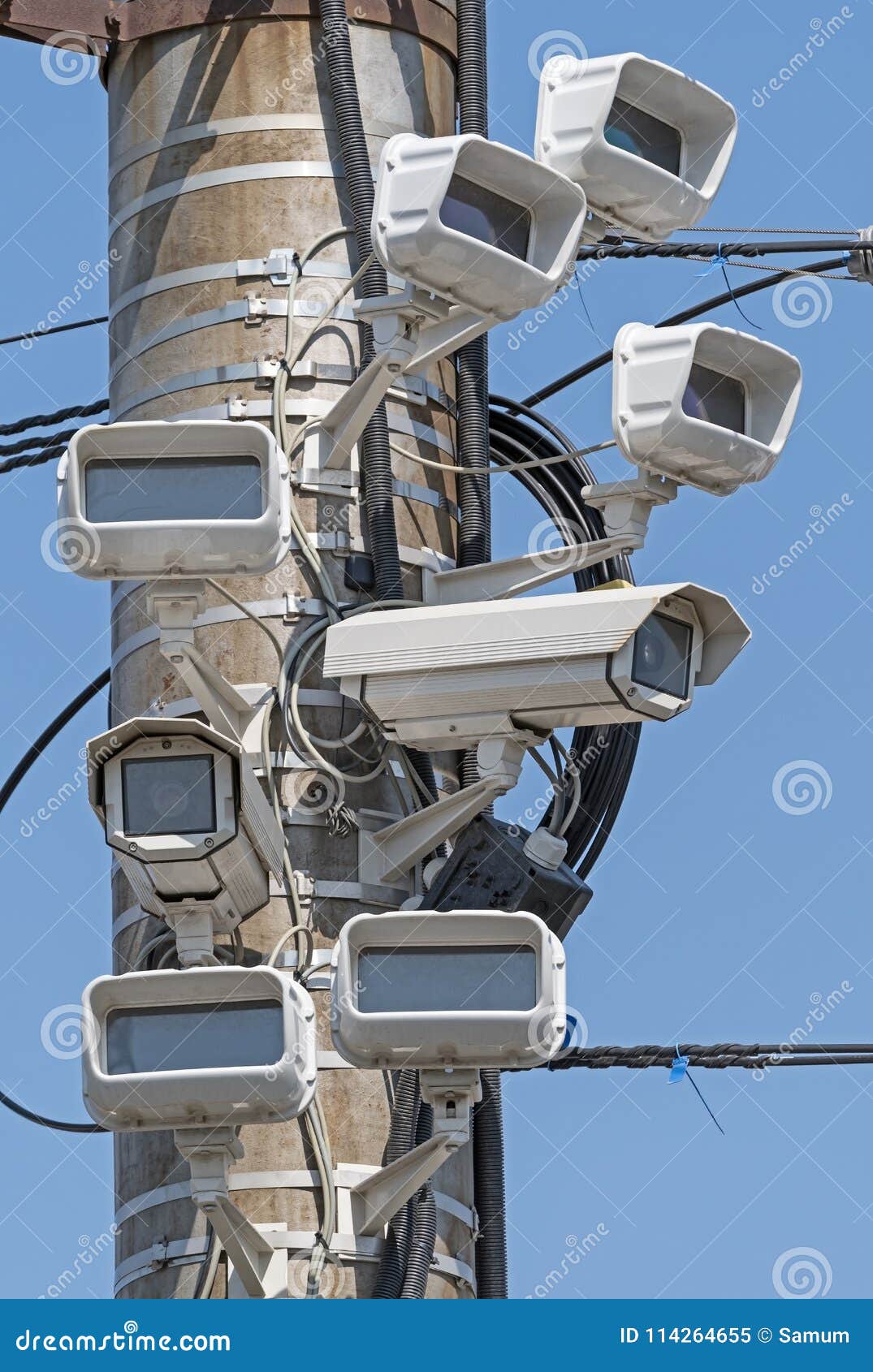 Cameras are Mounted on the Posts Stock Image - Image of electronic ...