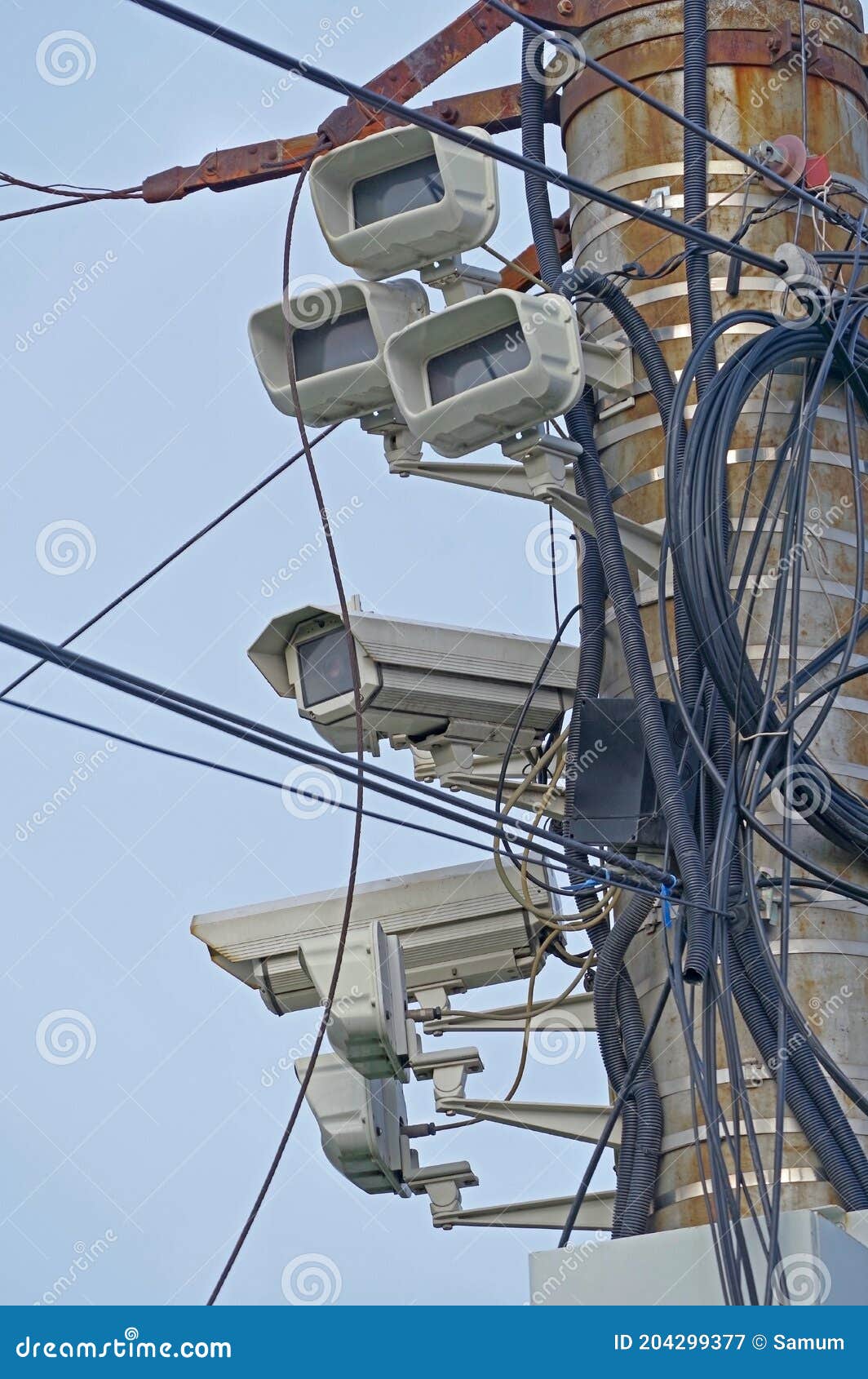 Cameras are Mounted on the Posts Stock Image - Image of cameras, guard ...