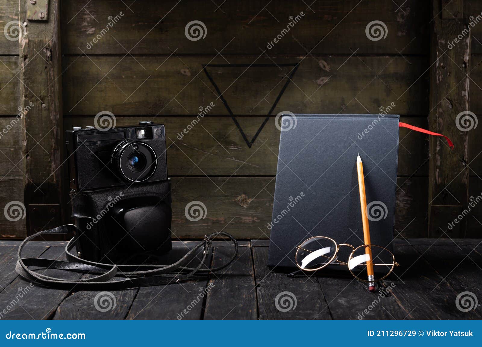Cameras and Notepad for Notes. Notepad and Glasses Stock Image - Image ...