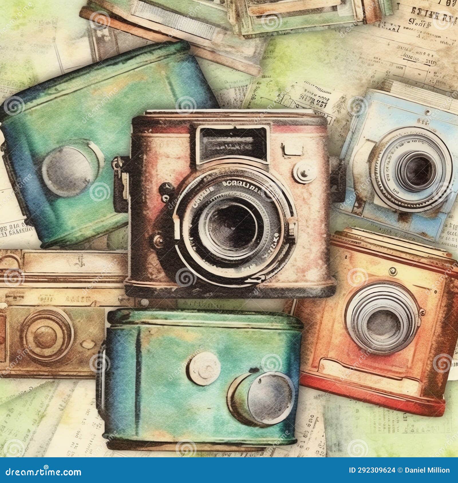 Cameras Old Paper, Vintage Digital Paper Stock Illustration ...