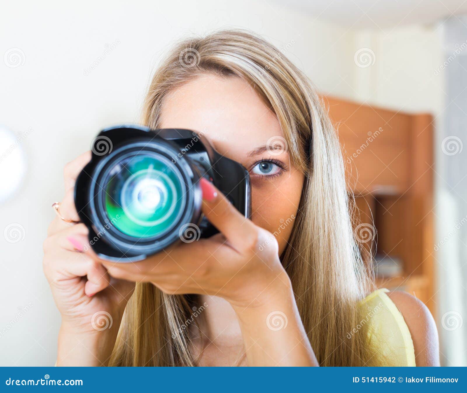Camerawoman Taking Images Indoor Stock Photo - Image of haired, person ...