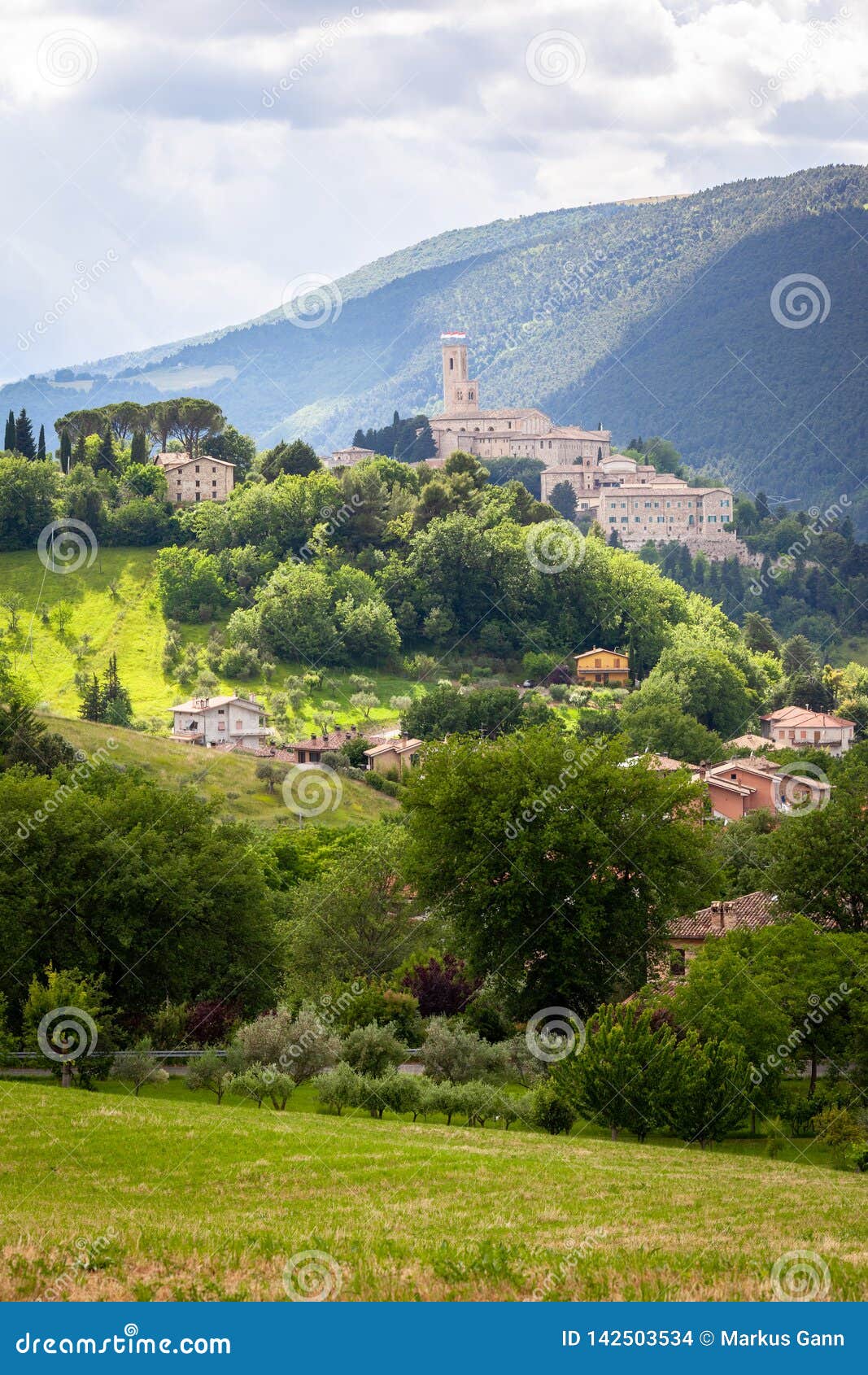 Camerino in Italy Marche Over Colourful Fields Stock Photo - Image of ...