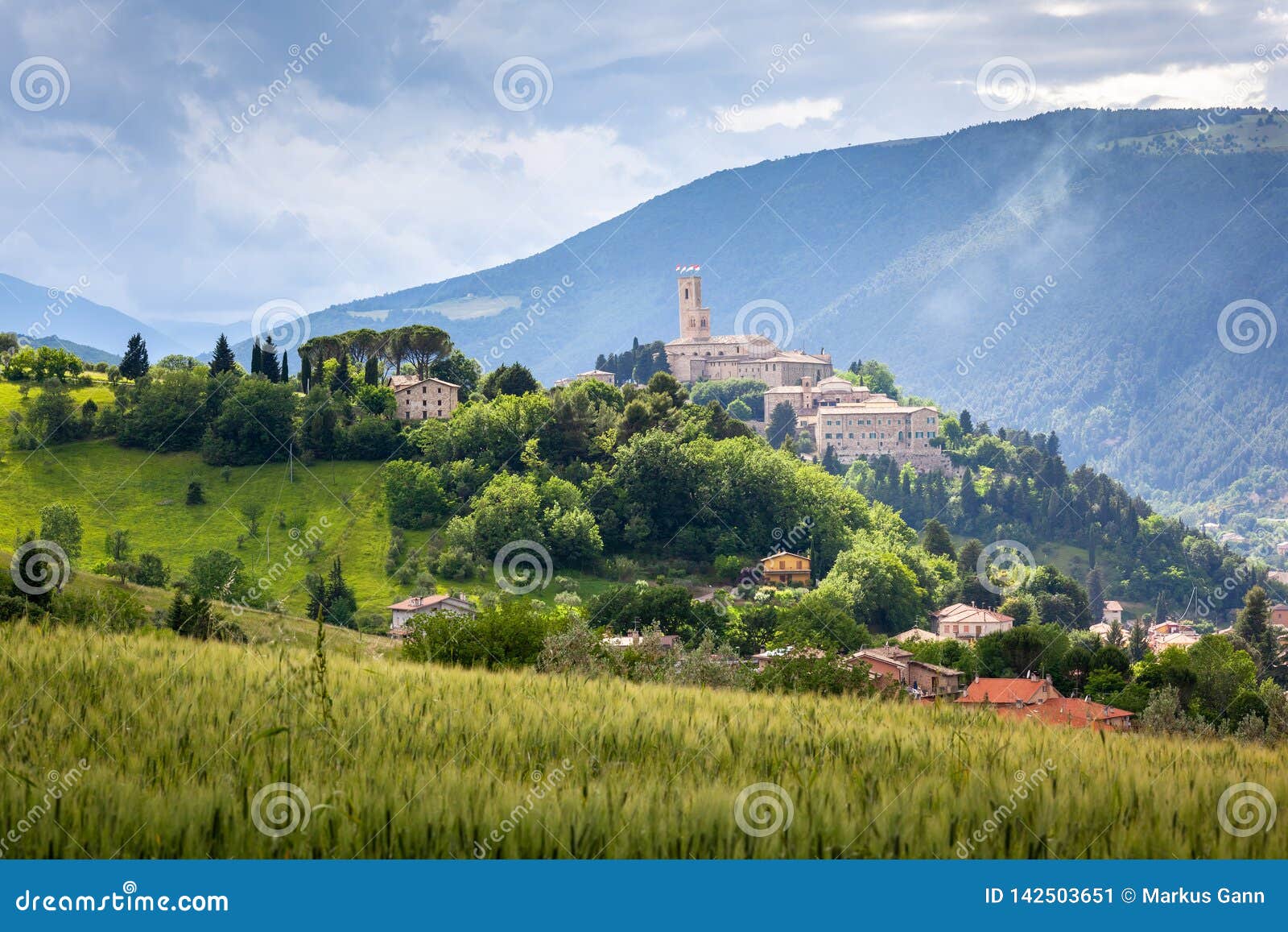 Camerino in Italy Marche Over Colourful Fields Stock Image - Image of ...