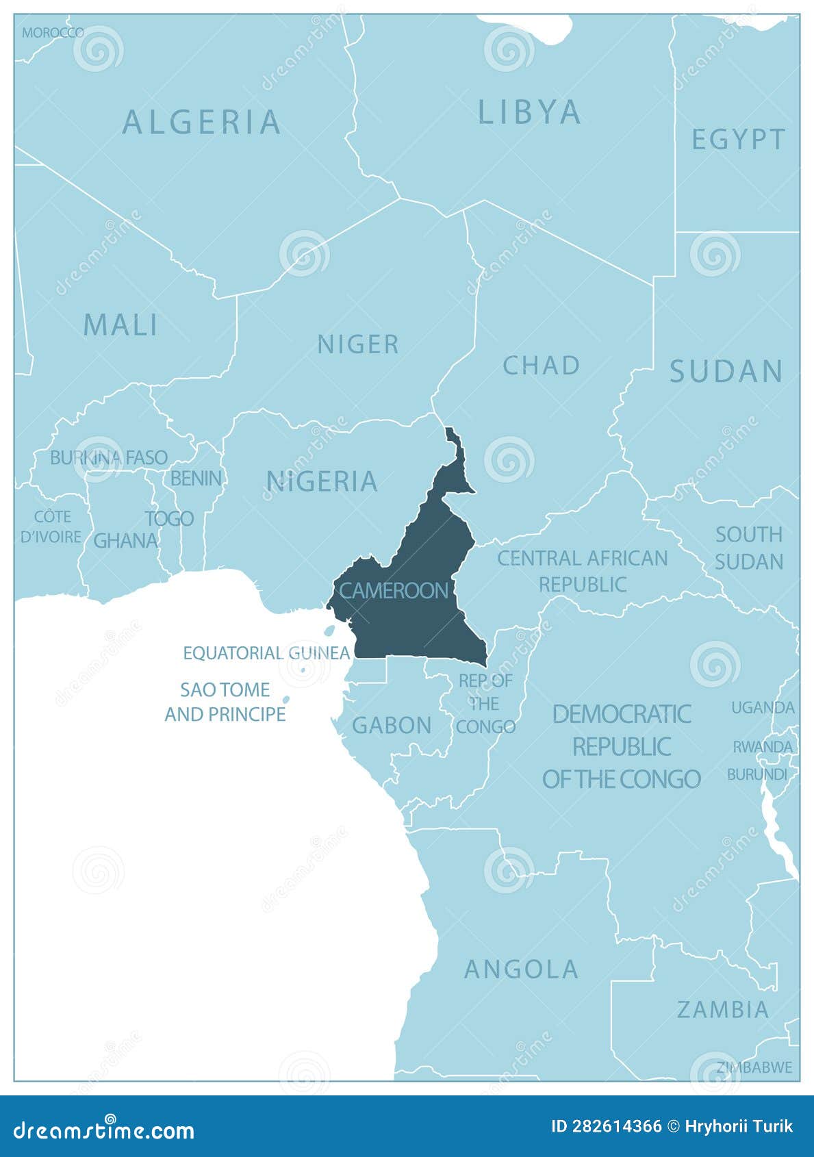 Cameroon - Blue Map with Neighboring Countries and Names Stock ...
