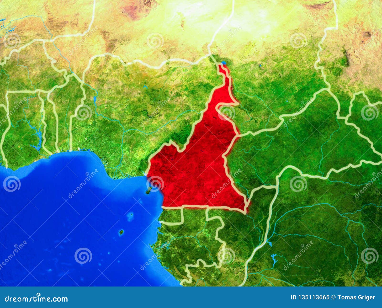 Cameroon on Earth with Borders Stock Illustration - Illustration of ...