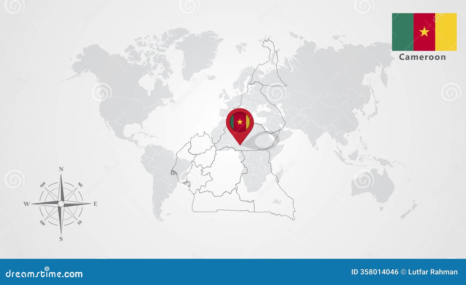 Cameroon Flag Icon Design with Map Outline Stock Illustration ...