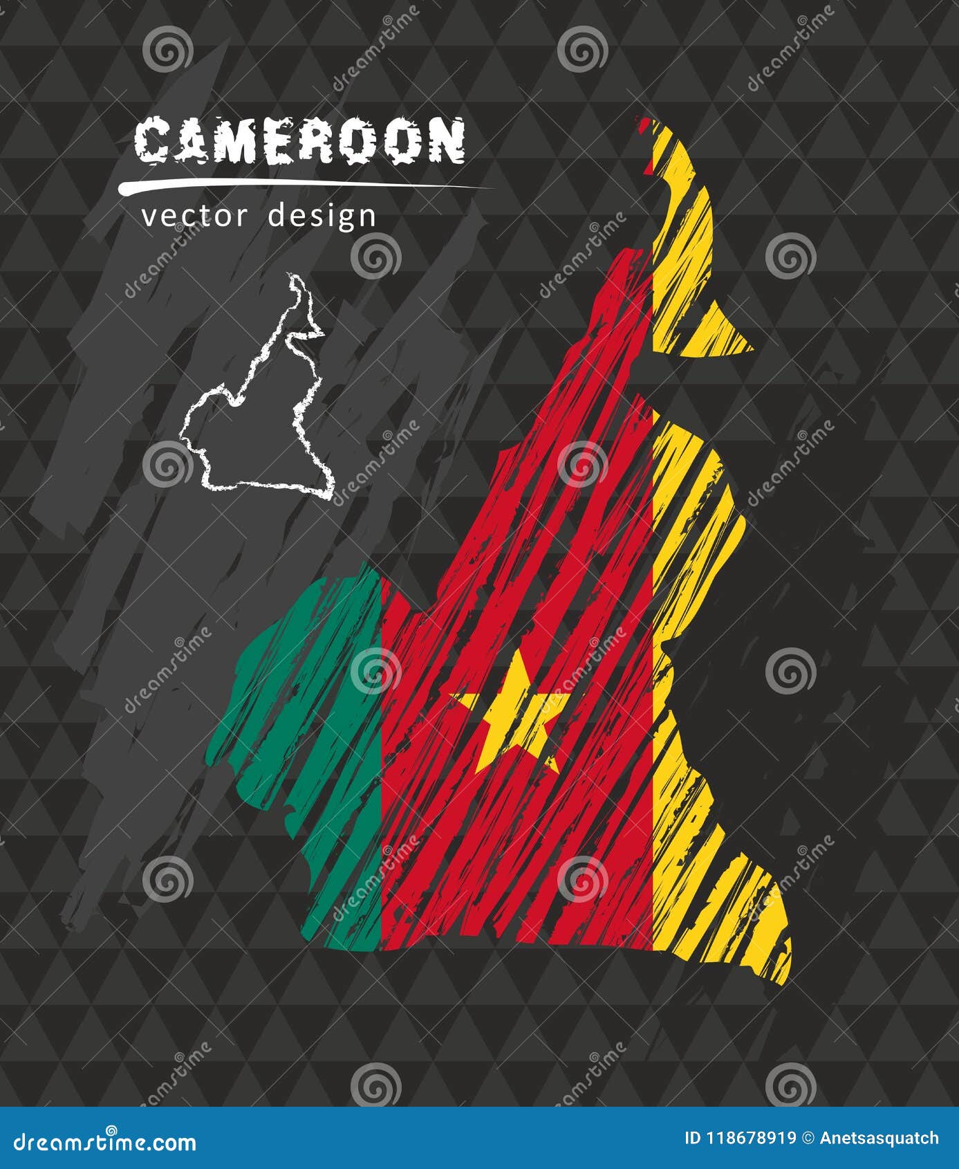 Cameroon Map with Flag Inside on the Black Background. Chalk Sketch ...