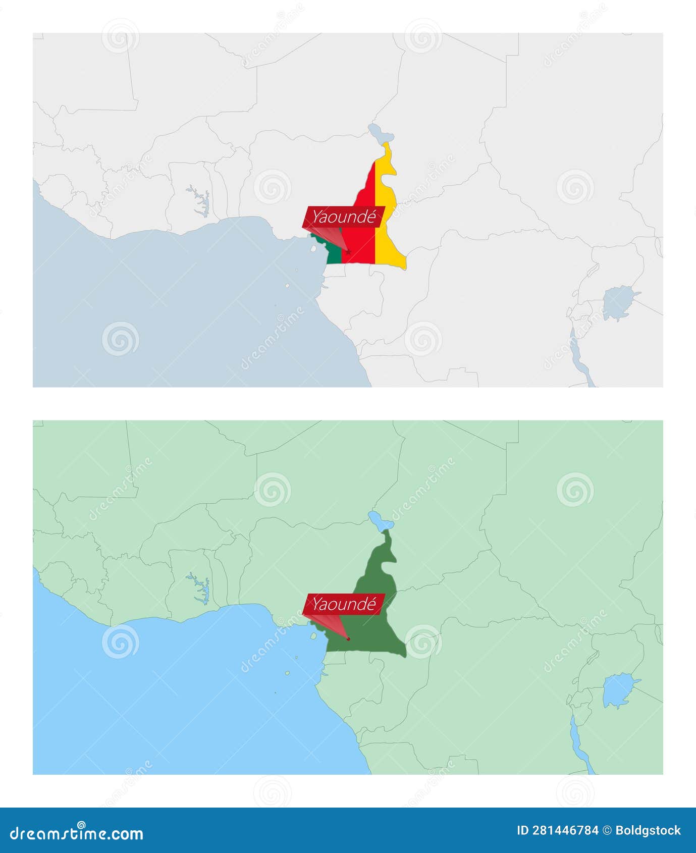 Cameroon Map with Pin of Country Capital. Two Types of Cameroon Map ...