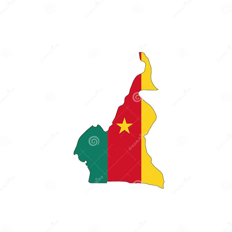 Cameroon National Flag In A Shape Of Country Map Stock Vector