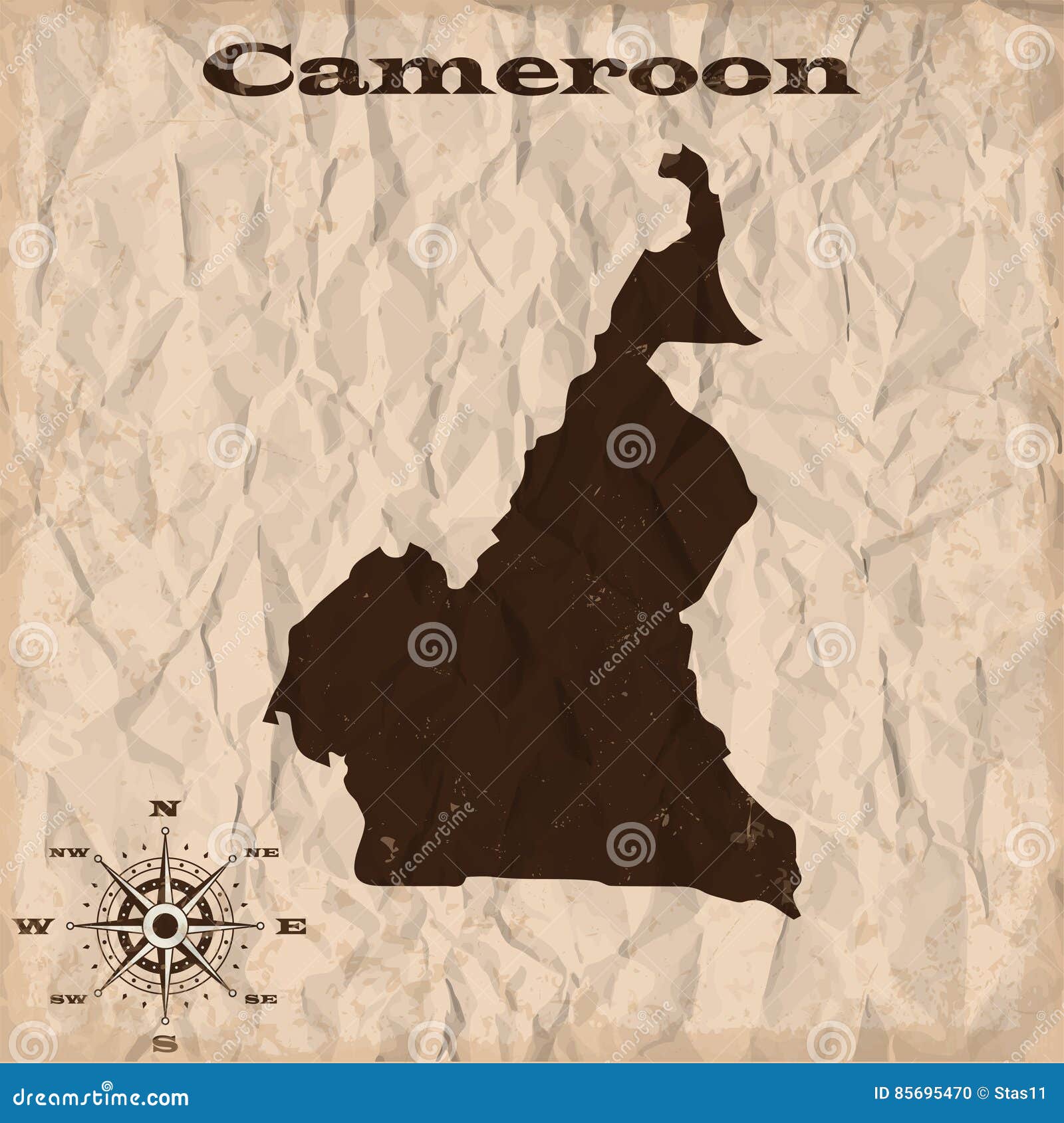 Cameroon Old Map with Grunge and Crumpled Paper. Vector Illustration ...