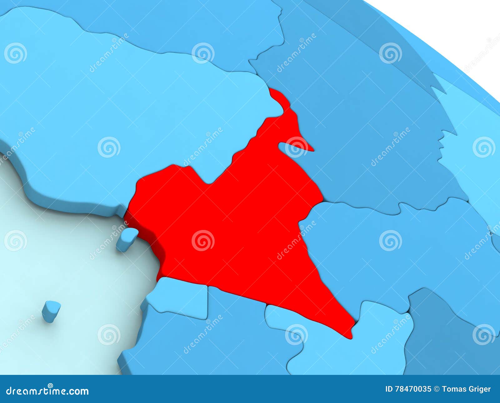 Cameroon in Red on Blue Globe Stock Illustration - Illustration of ...