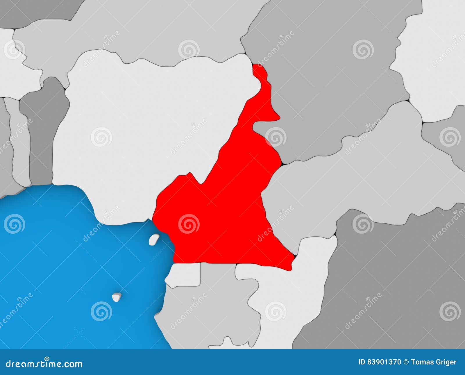 Cameroon in red on globe stock illustration. Illustration of countries ...