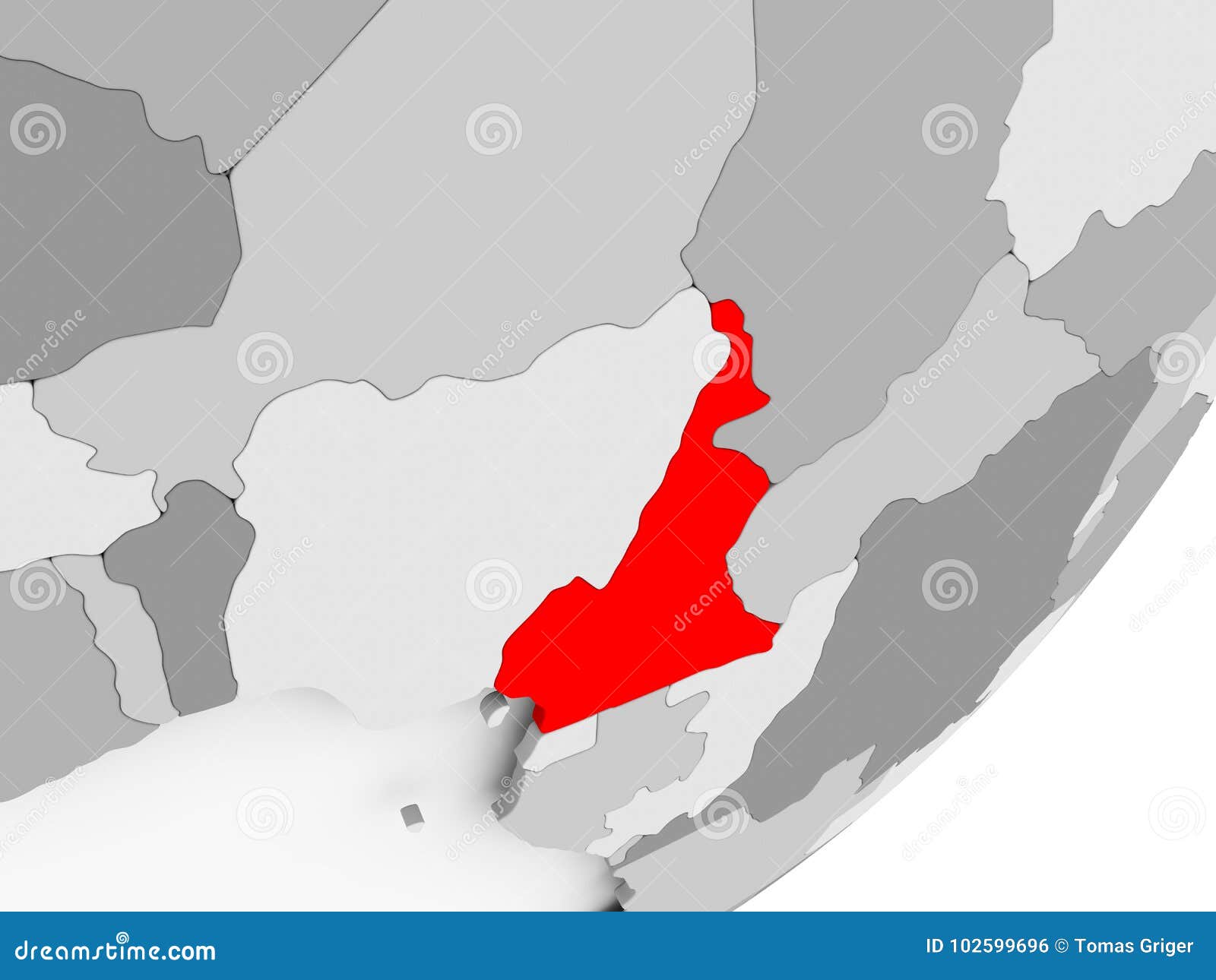 Cameroon in Red on Grey Map Stock Illustration - Illustration of ...