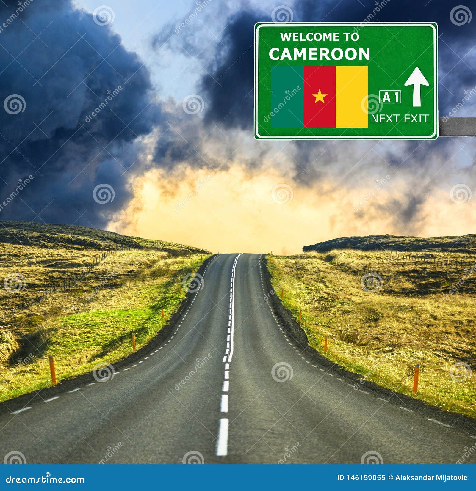 Cameroon Road Sign Against Clear Blue Sky Stock Image - Image of green ...