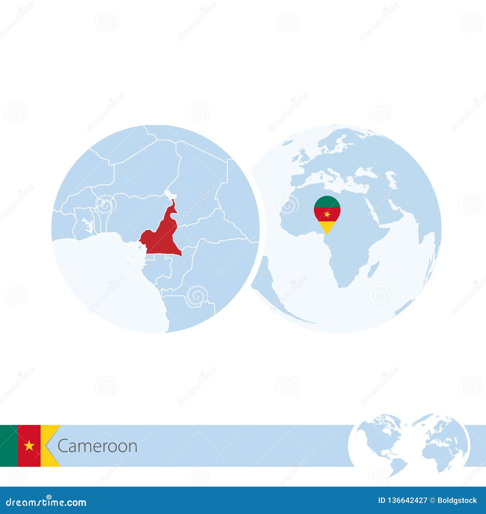 Cameroon on World Globe with Flag and Regional Map of Cameroon Stock ...