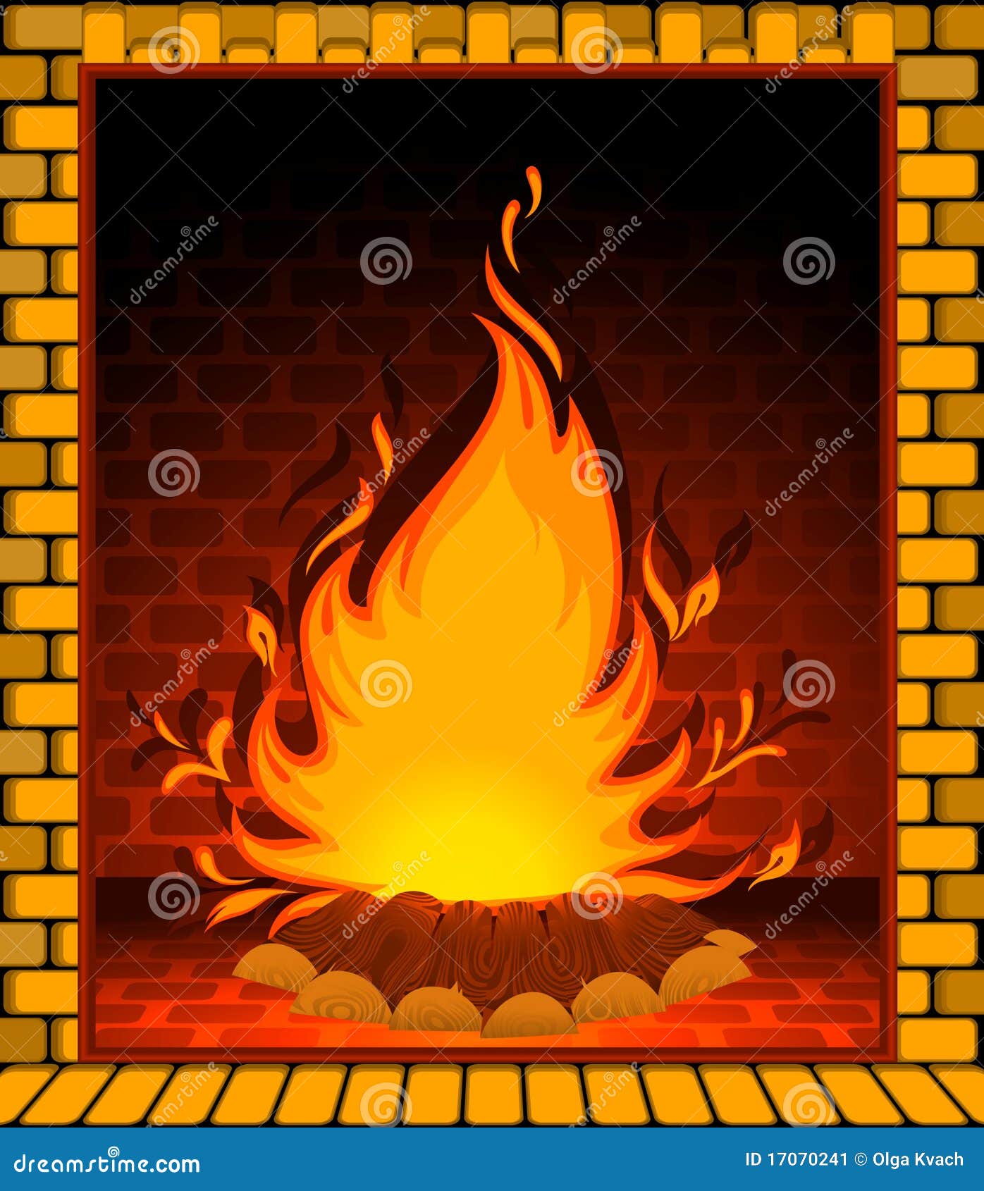 Camino Di Pietra Con Un Fuoco Conflagrant Illustrazione Vettoriale ...