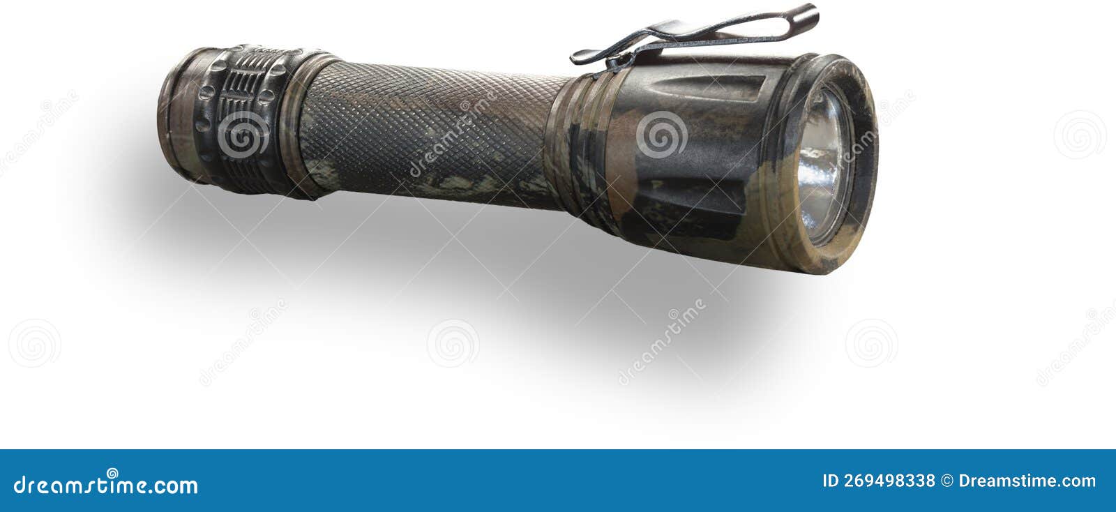 Camo Waterproof Tactical Flashlight with Drop Shadow Stock Photo ...