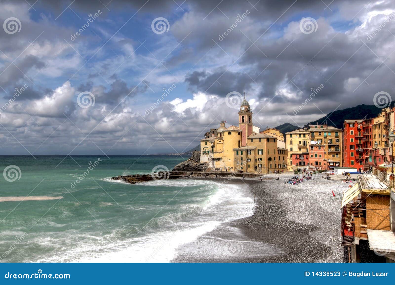 Camogli, Italy stock image. Image of basilica, water - 14338523